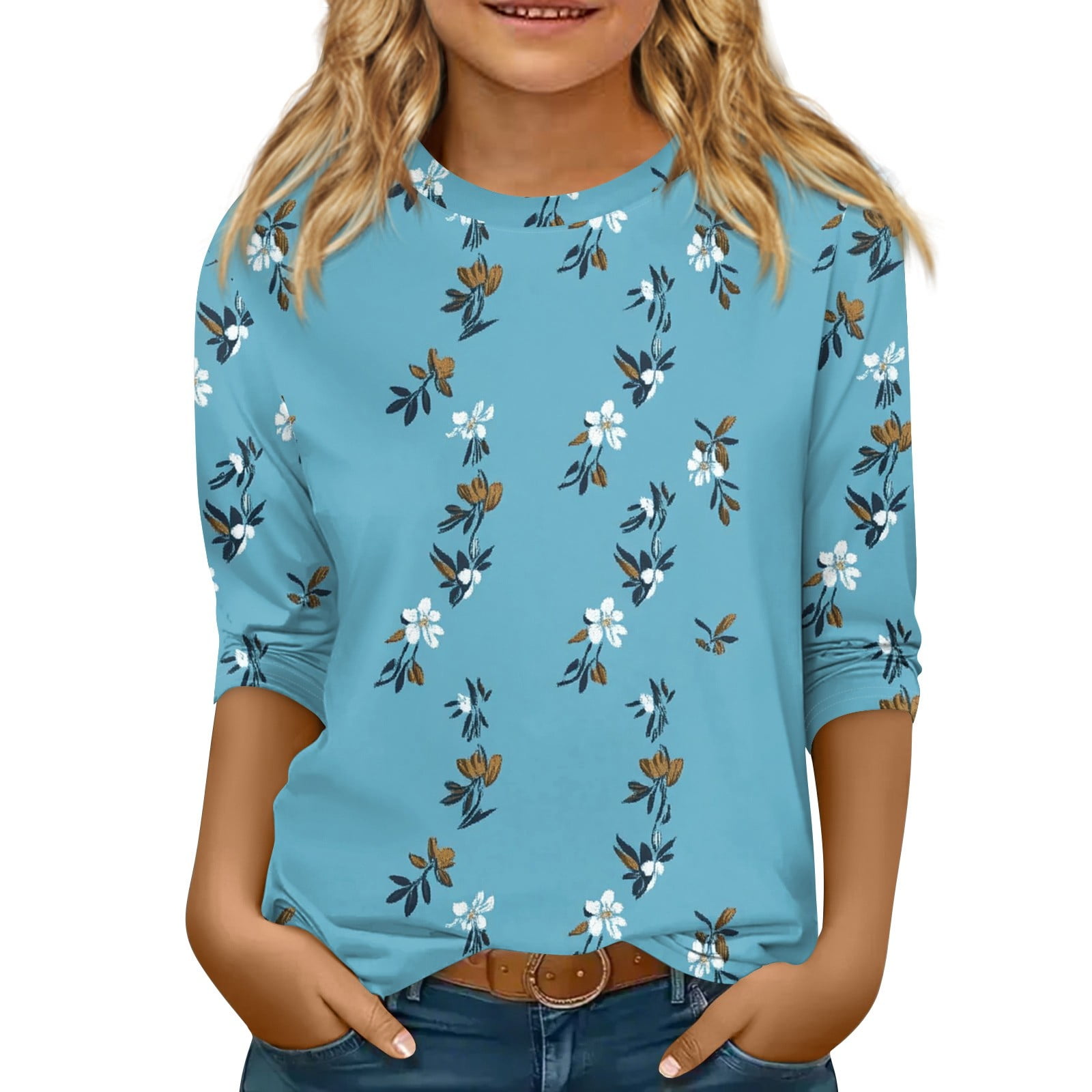 Xyxonk 3/4 Sleeve Shirts for Teens Girls Crew Neck Casual Tops Basic ...