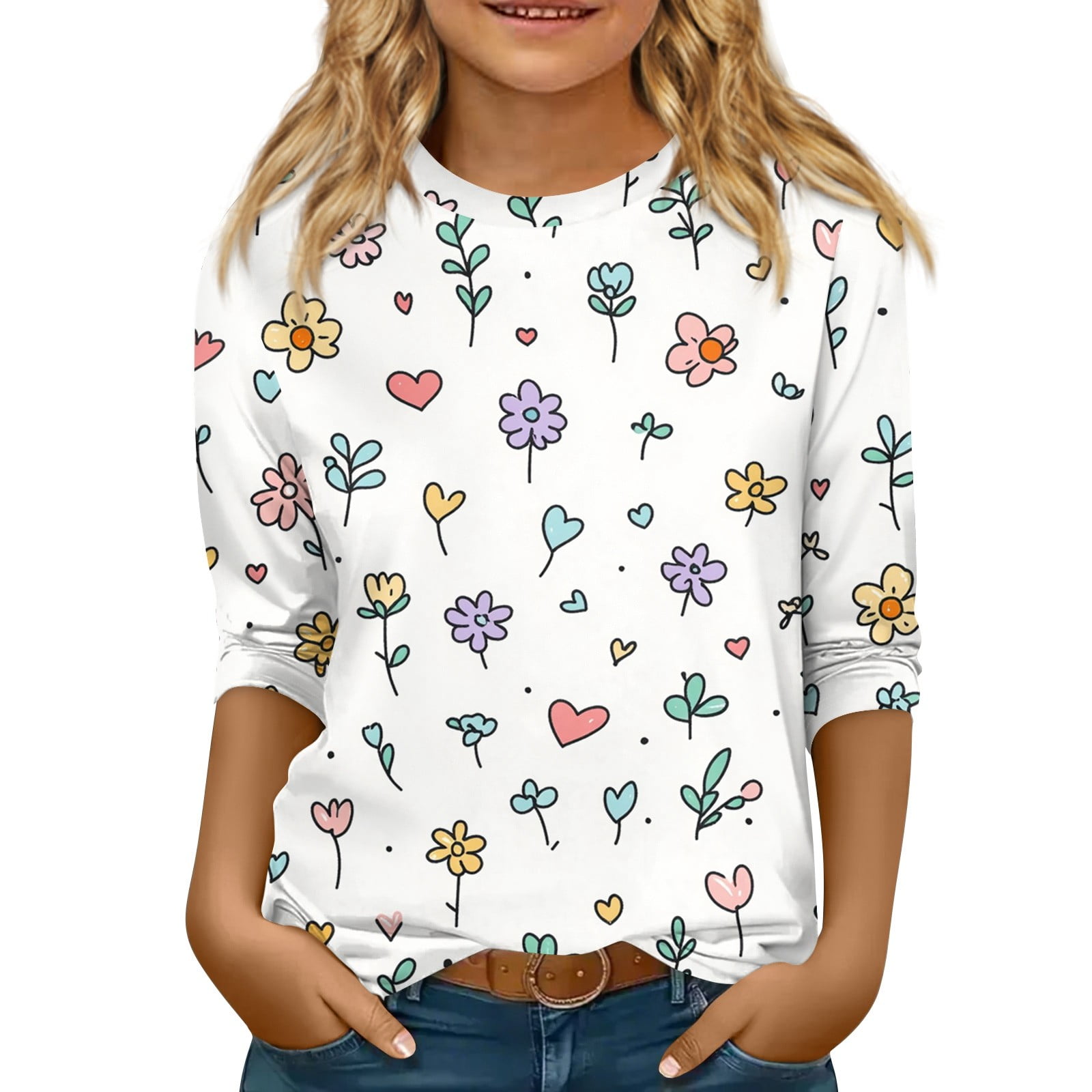 Xyxonk 3/4 Sleeve Shirts for Teens Girls Round Neck Casual Tops Trendy ...