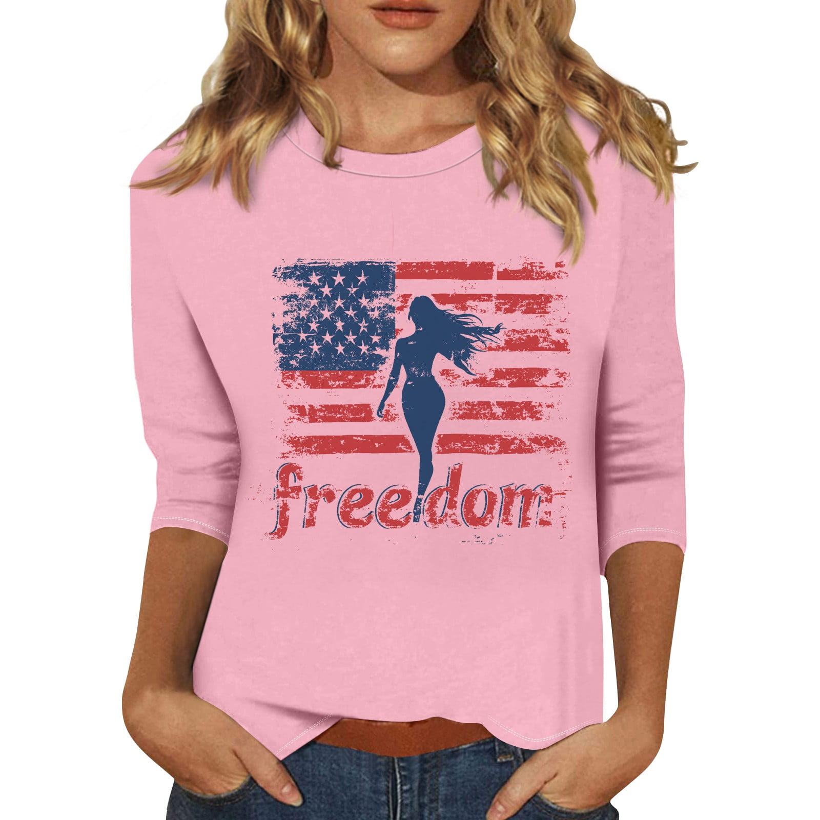 Xyxonk American Flag Shirt Fro Women 3/4 Sleeve Crew Neck 4th Of July ...