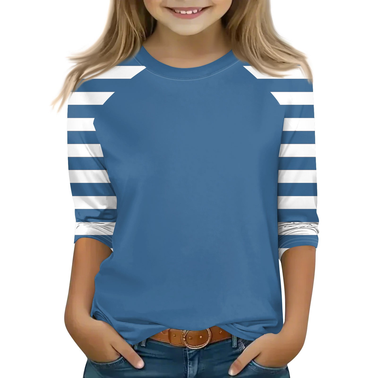 Xyxonk Girls 3/4 Sleeve Shirts Size 10-12 Color Block Printed Tween ...