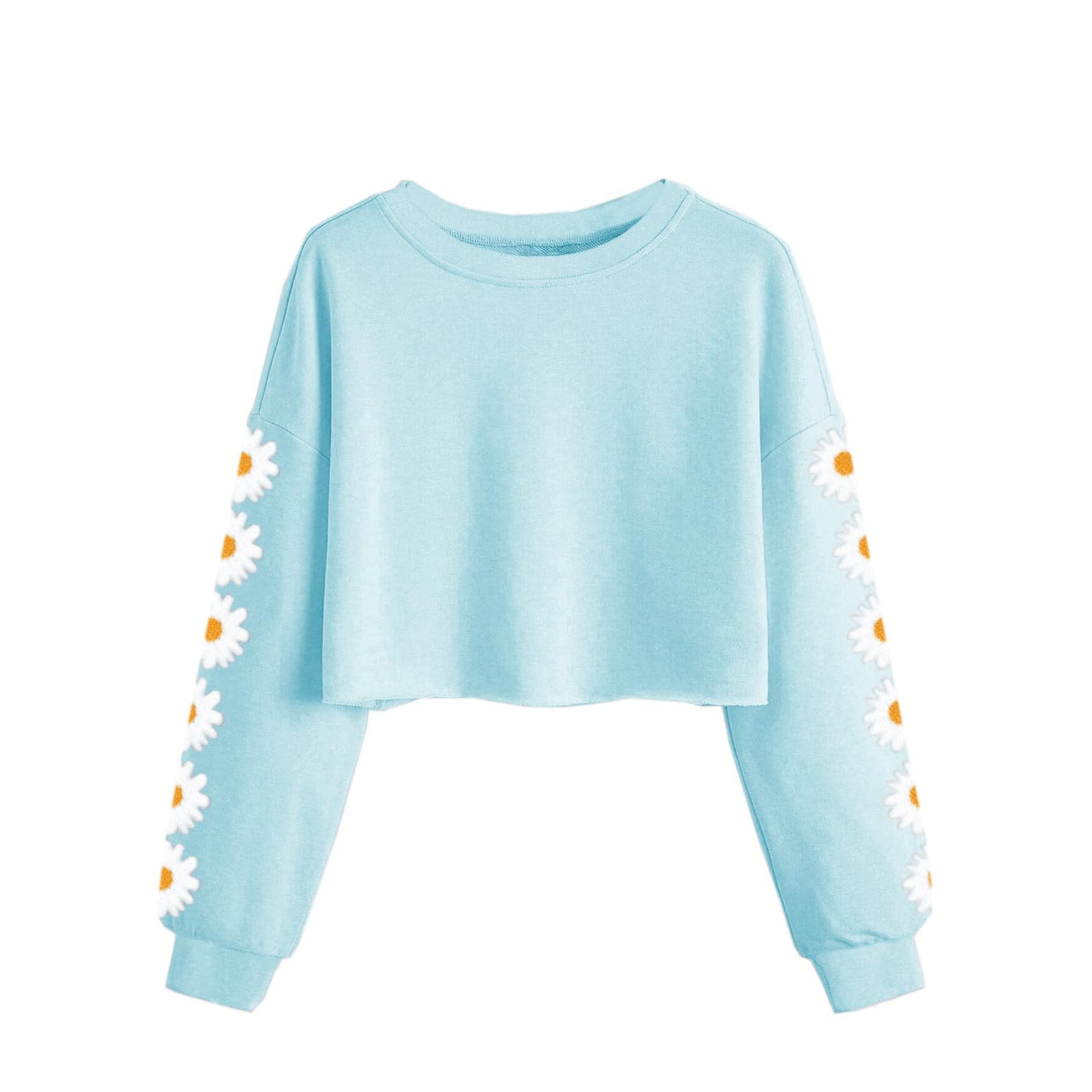 Xyxonk Girls Long Sleeve Shirts Fall Trendy Cute Daisy Prints Crop Tops ...