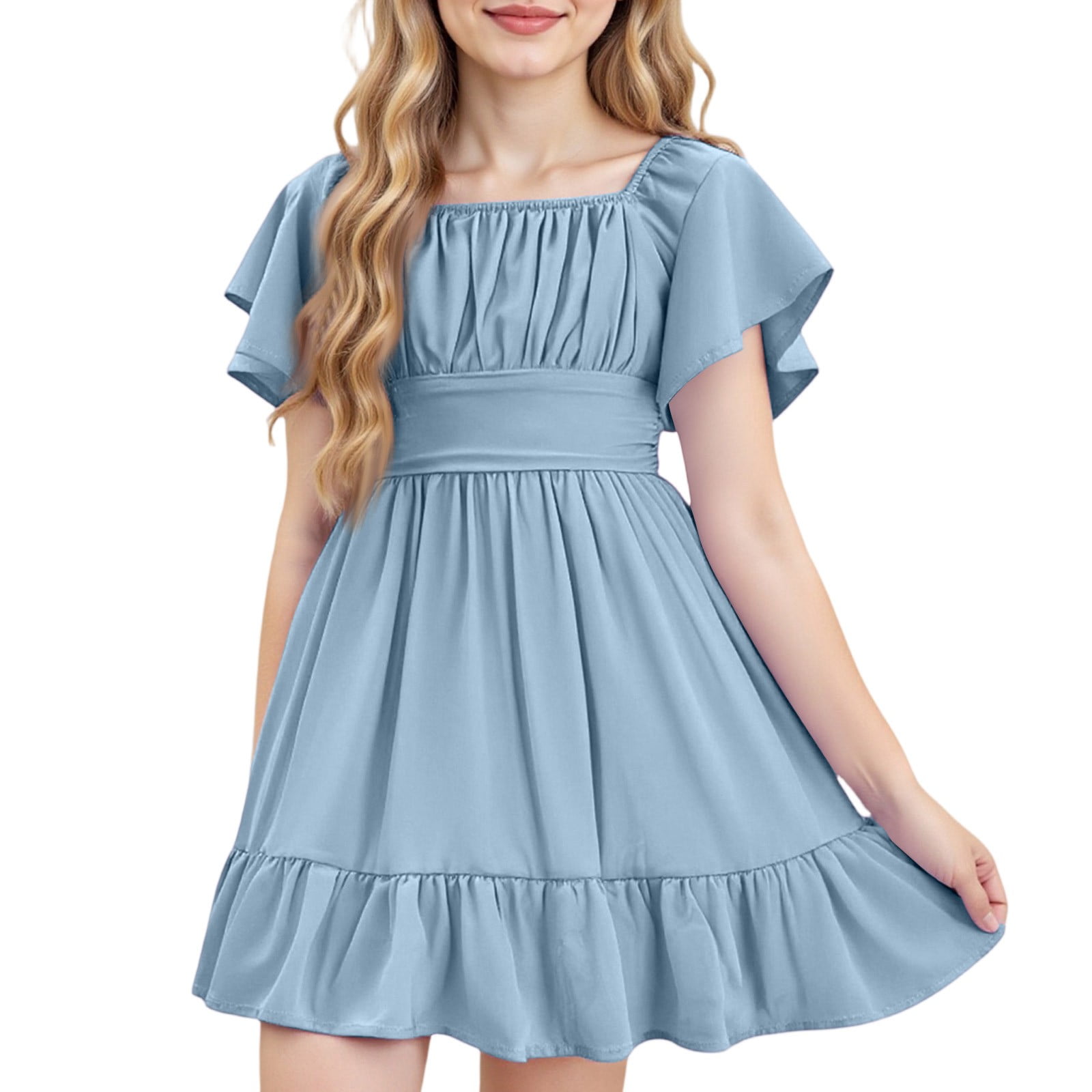 Xyxonk Girls Summer Dress Tween Kids Off Shoulder Backless Sundress ...