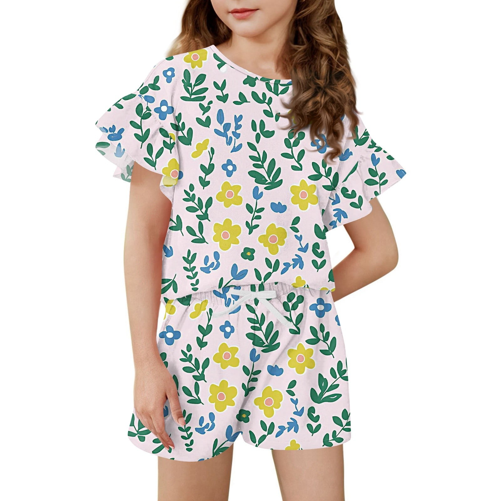 Xyxonk Girls Summer Outfits Cute Ruffle Sleeve T-Shirt and Elastic ...