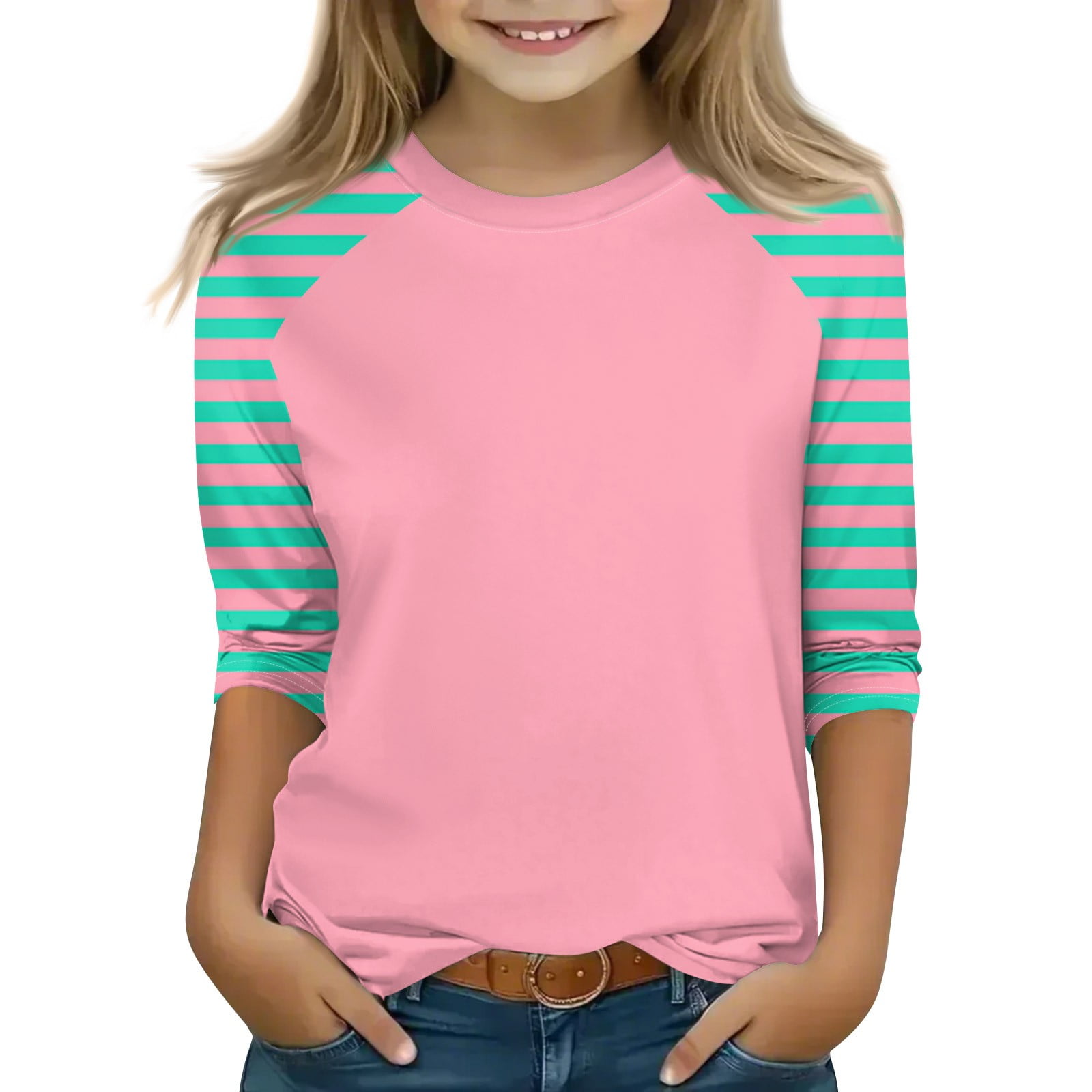 Xyxonk Girls Three Quarter Sleeve Shirts Size 10-12 Color Block Printed ...