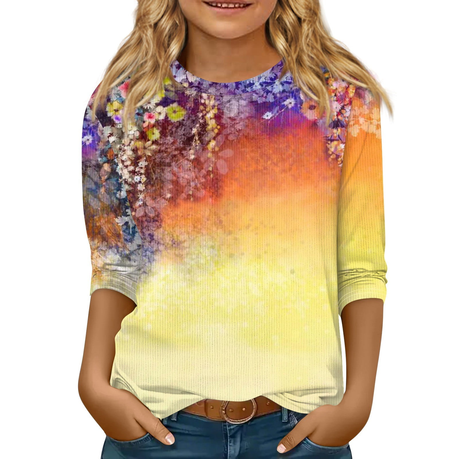 Xyxonk Girls Tops Size 10-12 3/4 Sleeve Shirts Fall Cute Retro Floral ...