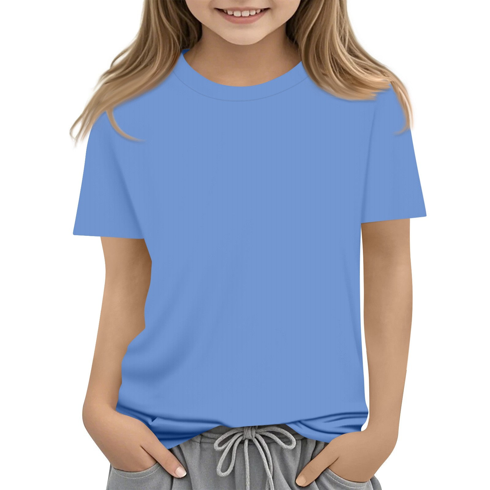 Xyxonk Girls Short Sleeve Shirts Size 10-12 Light Blue Basic Tween Girls Clothes Kids Crewneck ...