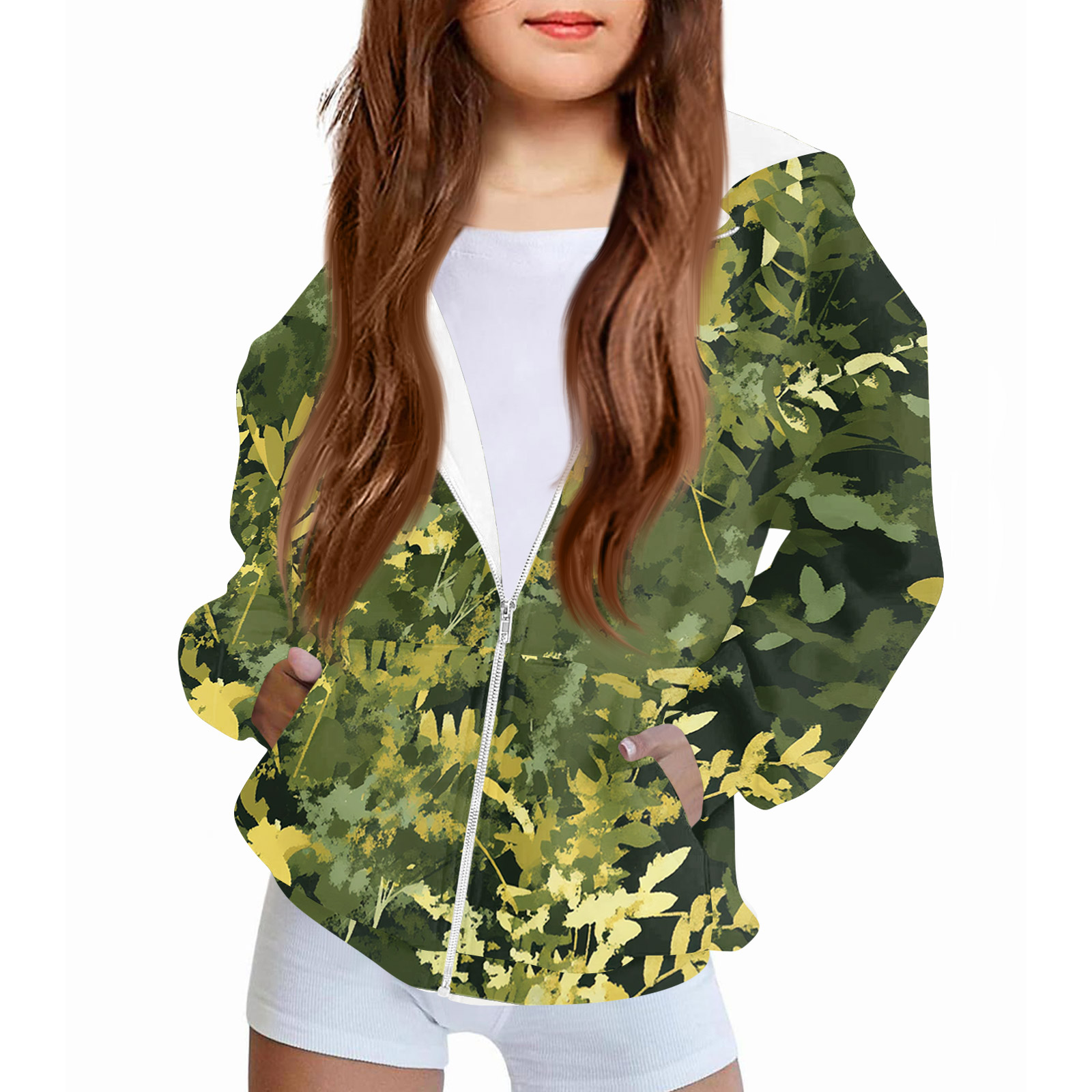 Xyxonk Girls Zip Up Camo Hoodie Toddler 10-12 Years Long Sleeve Maple ...
