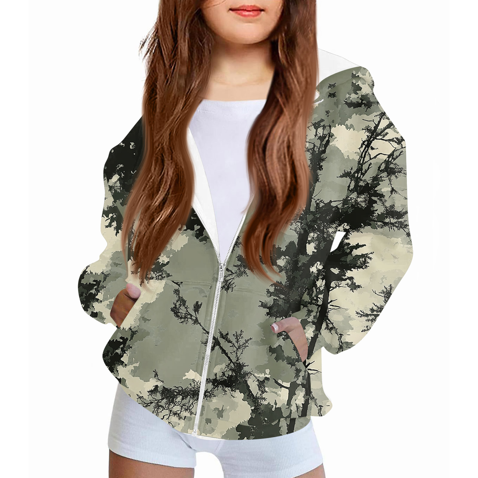 Xyxonk Hoodies for Girls Zip Up Cute Camo 10-12 Years Long Sleeve Maple ...
