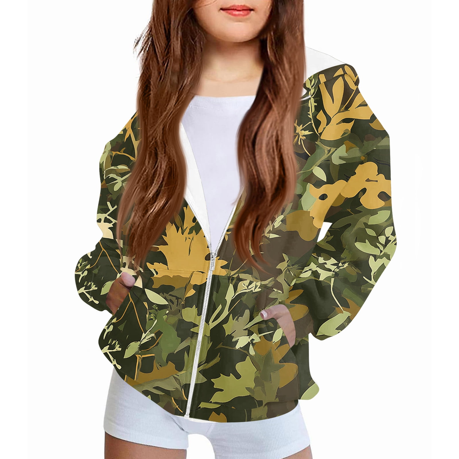 Xyxonk Hoodies for Girls Zip Up Cute Camo 10-12 Years Long Sleeve Maple Leaf Print Oversized ...