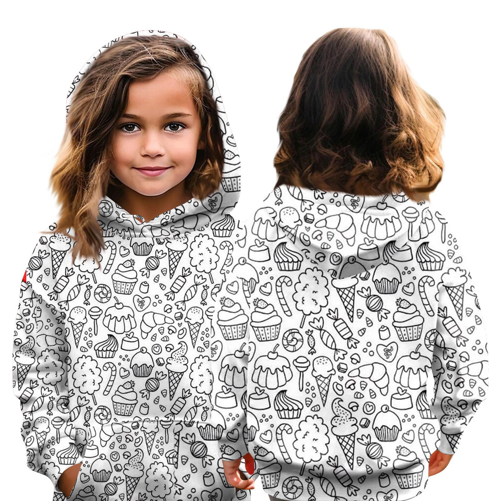 Xyxonk Kids Color-In Cartoon Hoodies Snug Fit Color Your Own ...