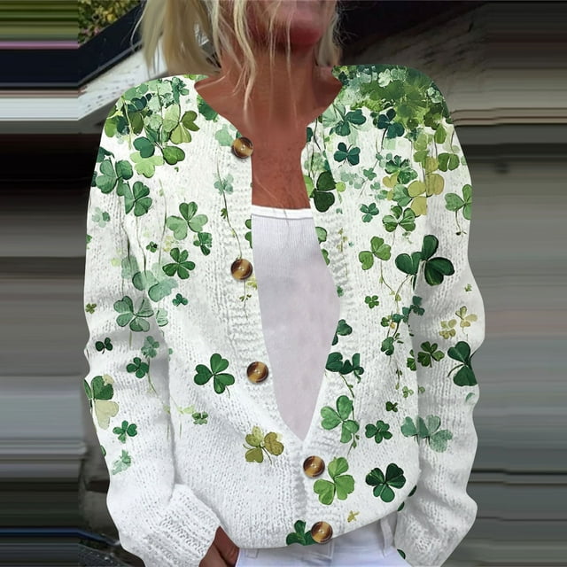 Xyxonk Knit St. Patrick's Day Cardigan Sweaters for Women Trendy Open ...