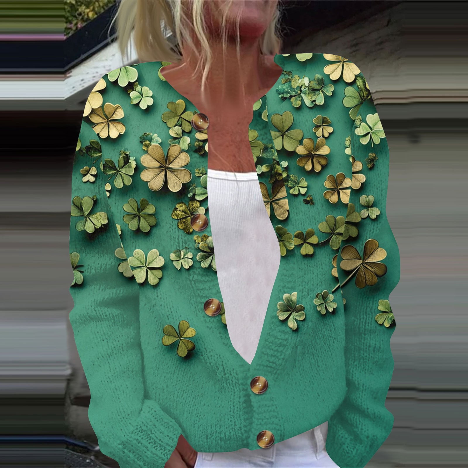 Xyxonk Knit St. Patrick's Day Cardigan for Women Fashion Open Front Cute Shamrock Print Button ...