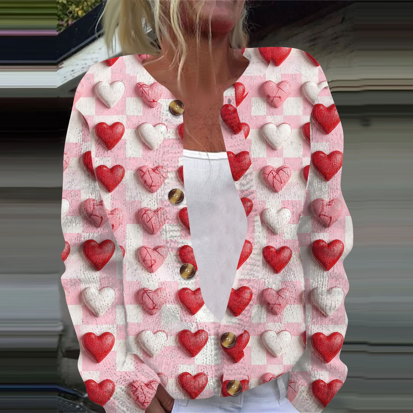 Xyxonk Knit Valentine's Day Cardigan Sweaters for Women Plus Size Open Front Cute Romantic Love ...