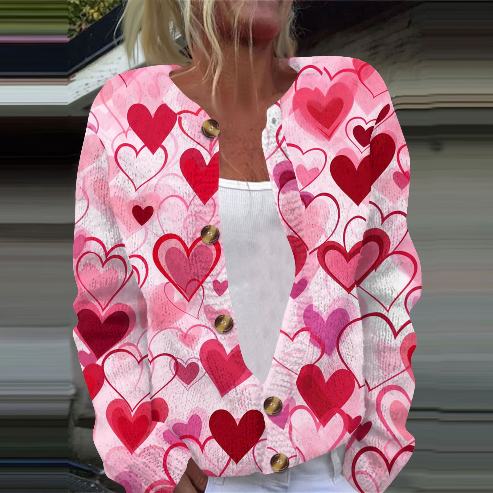 Xyxonk Knit Valentine's Day Cardigan for Women Fashion Open Front Cute Romantic Love Heart Print ...