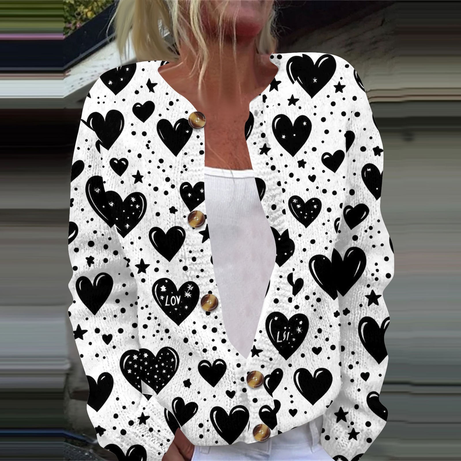 Xyxonk Knit Valentine's Day Cardigan for Women Plus Size Open Front Cute Romantic Love Heart ...