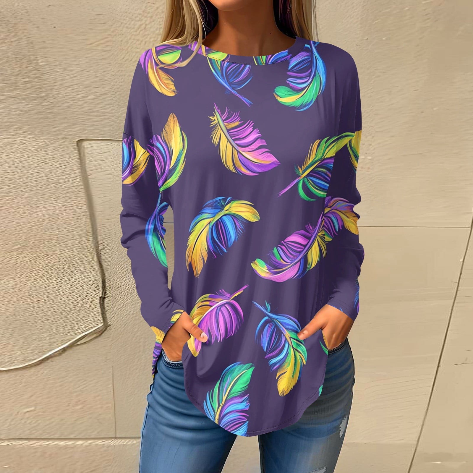 Xyxonk Mardi Gras Womens Tops Carnival Costume Mask Print Shirts Oversized Parade Long Sleeve ...