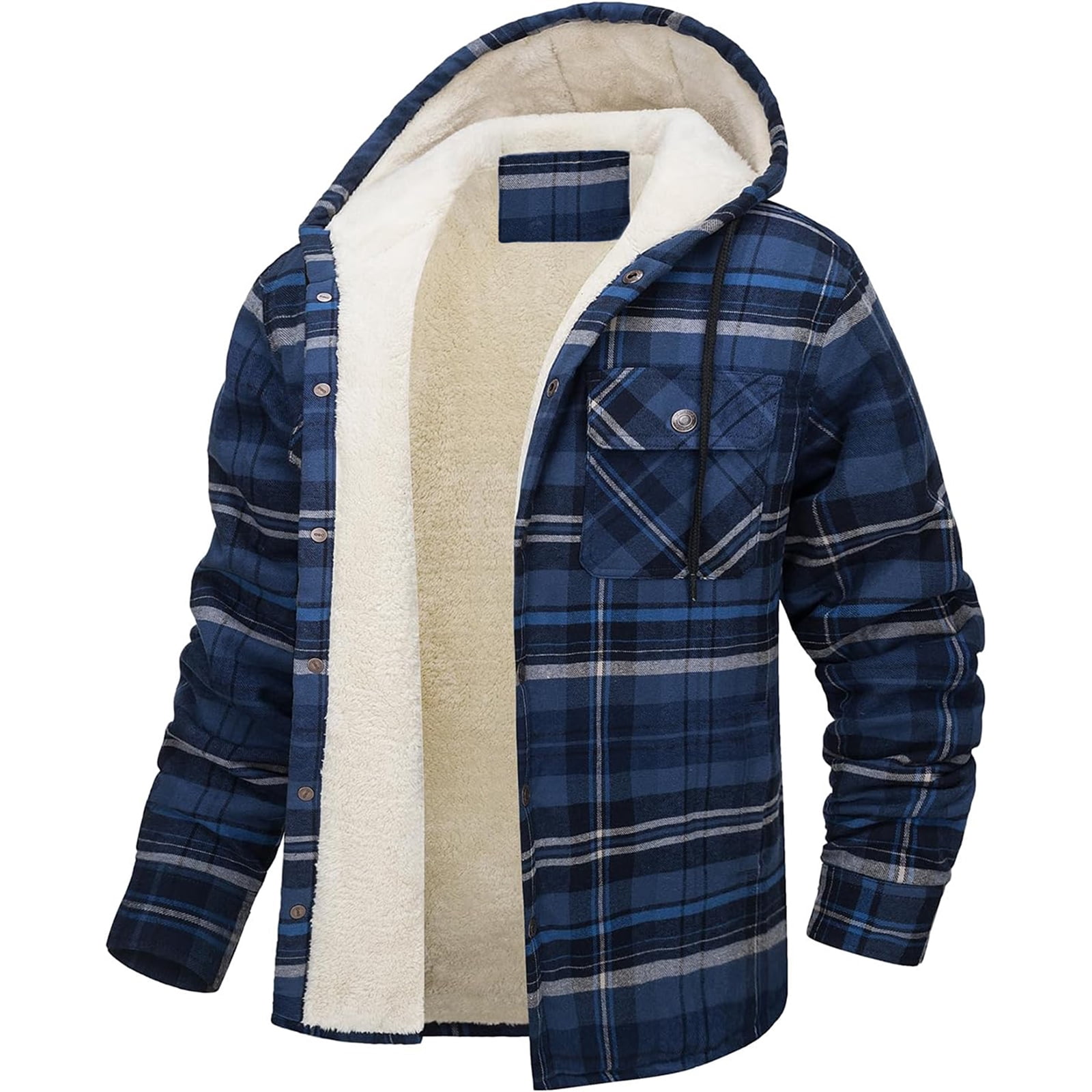 Xyxonk Men's Flannel Fleece Jacket Sherpa Lined Shirt Jacket Plaid ...