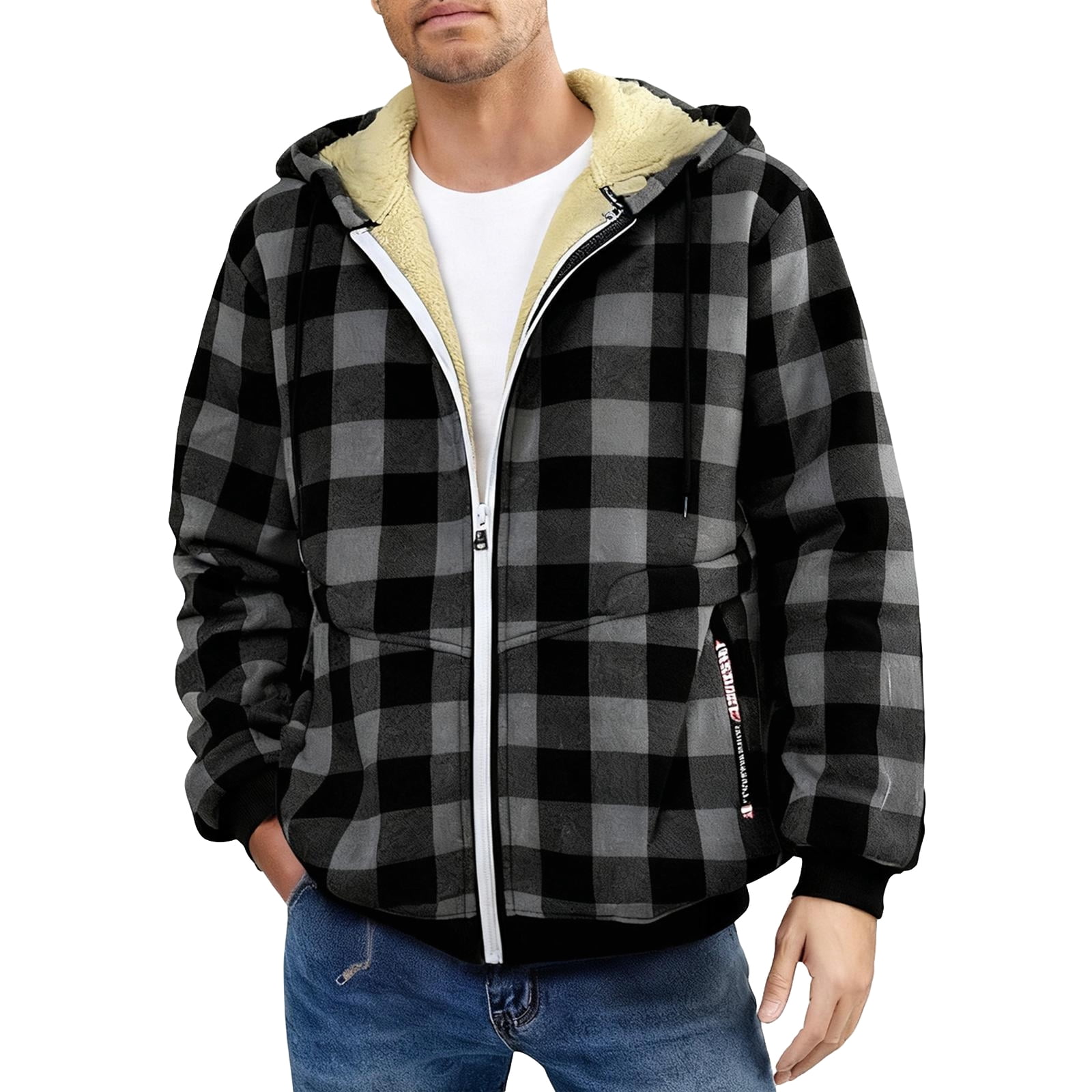 Xyxonk Men's Flannel Fleece Jacket Sherpa Lined Shirt Jacket Plaid Zip ...