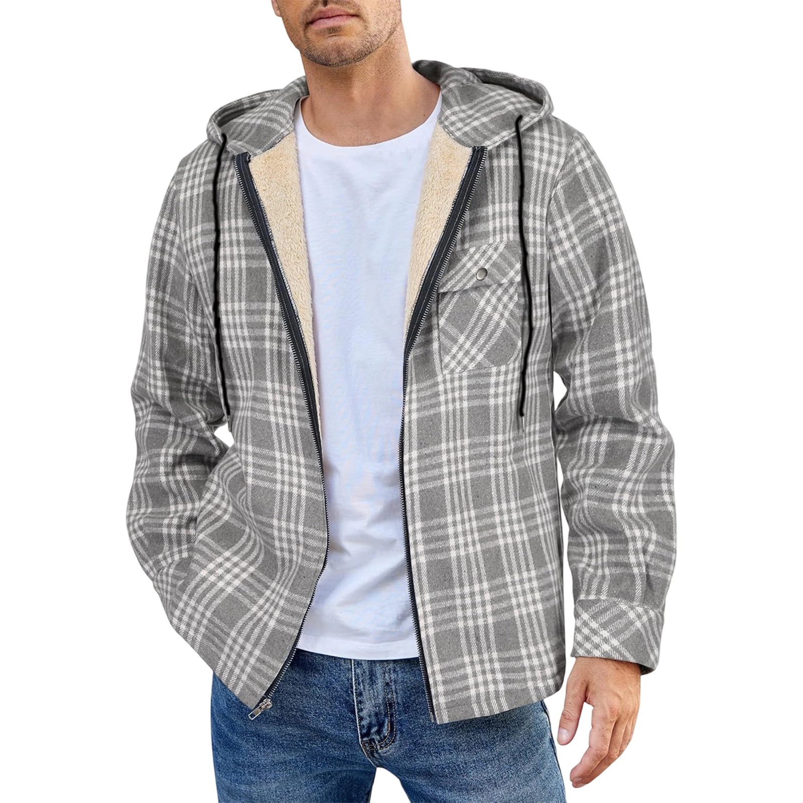 Xyxonk Men's Flannel Fleece Jacket Sherpa Lined Shirt Jacket Plaid Zip ...