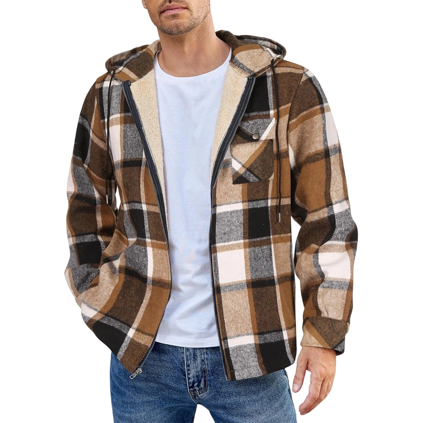 Xyxonk Men's Flannel Fleece Jacket Sherpa Lined Shirt Jacket Plaid Zip ...