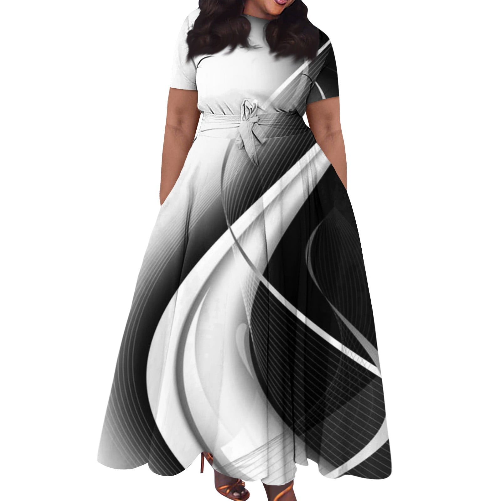 Xyxonk Plus Size Dresses for Curvy Women Trendy Knee Lengh Striped ...