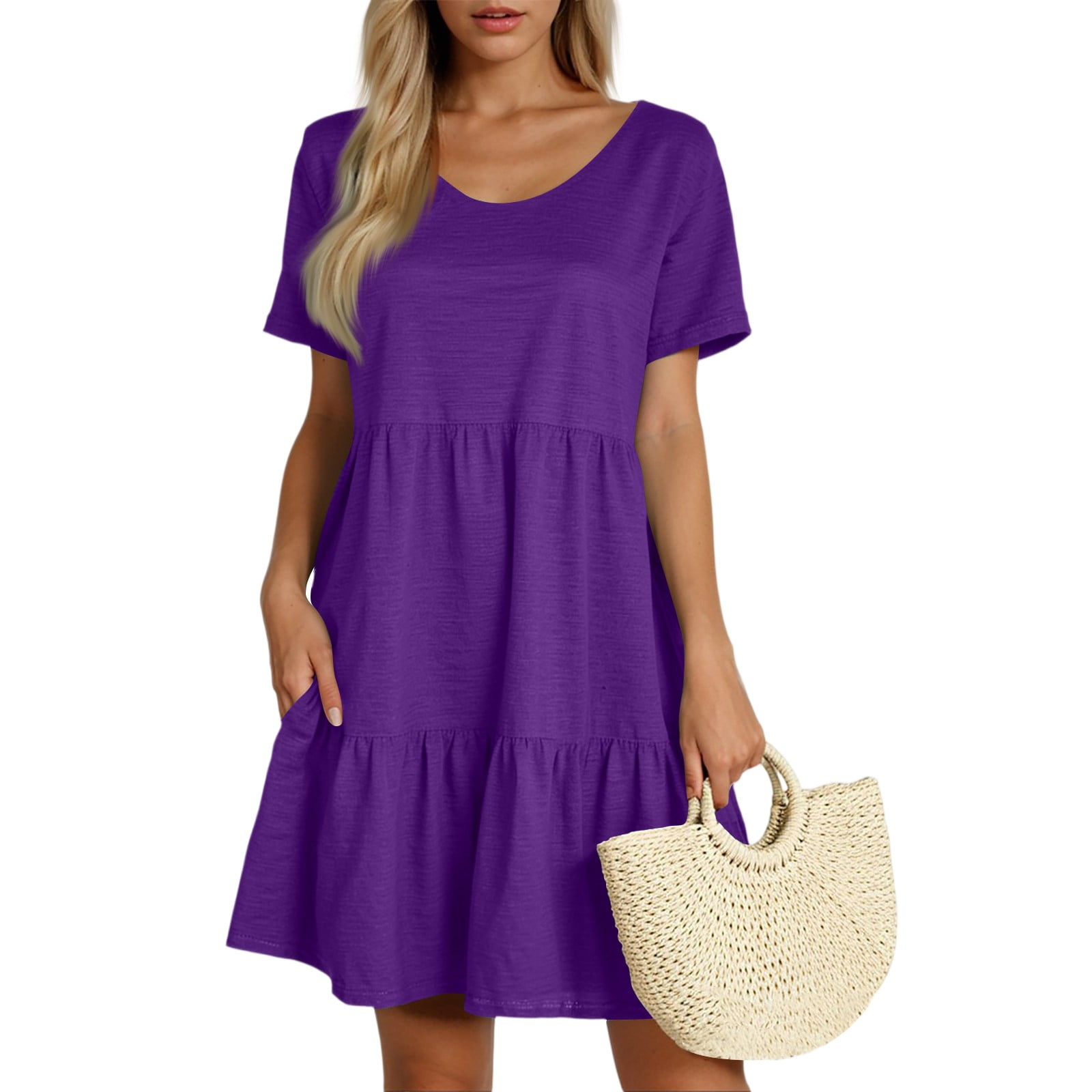 Xyxonk Spring Summer Dresses for Women Short Sleeve Flowy Swing Tunic ...