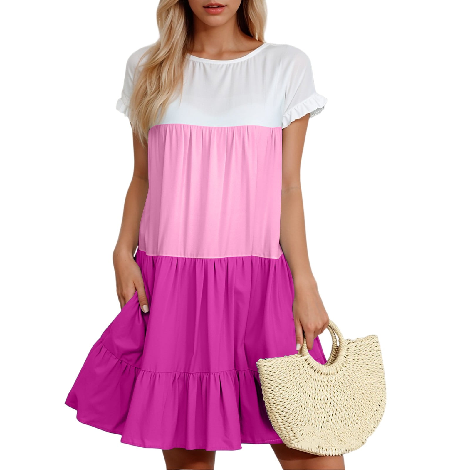 Xyxonk Summer Dresses for Womens Short Sleeve Flowy Swing Dresses Loose ...