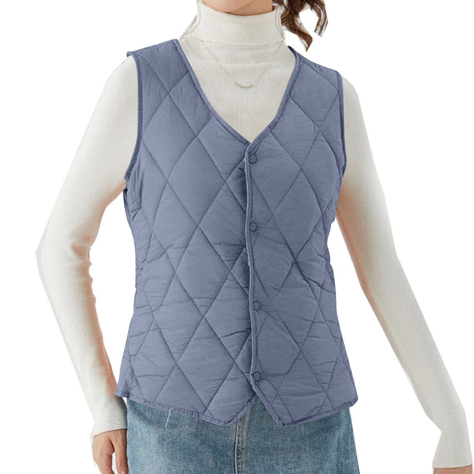 Xyxonk Women Quilted Puffer Vest Sleeveless Collarless Lightweight ...