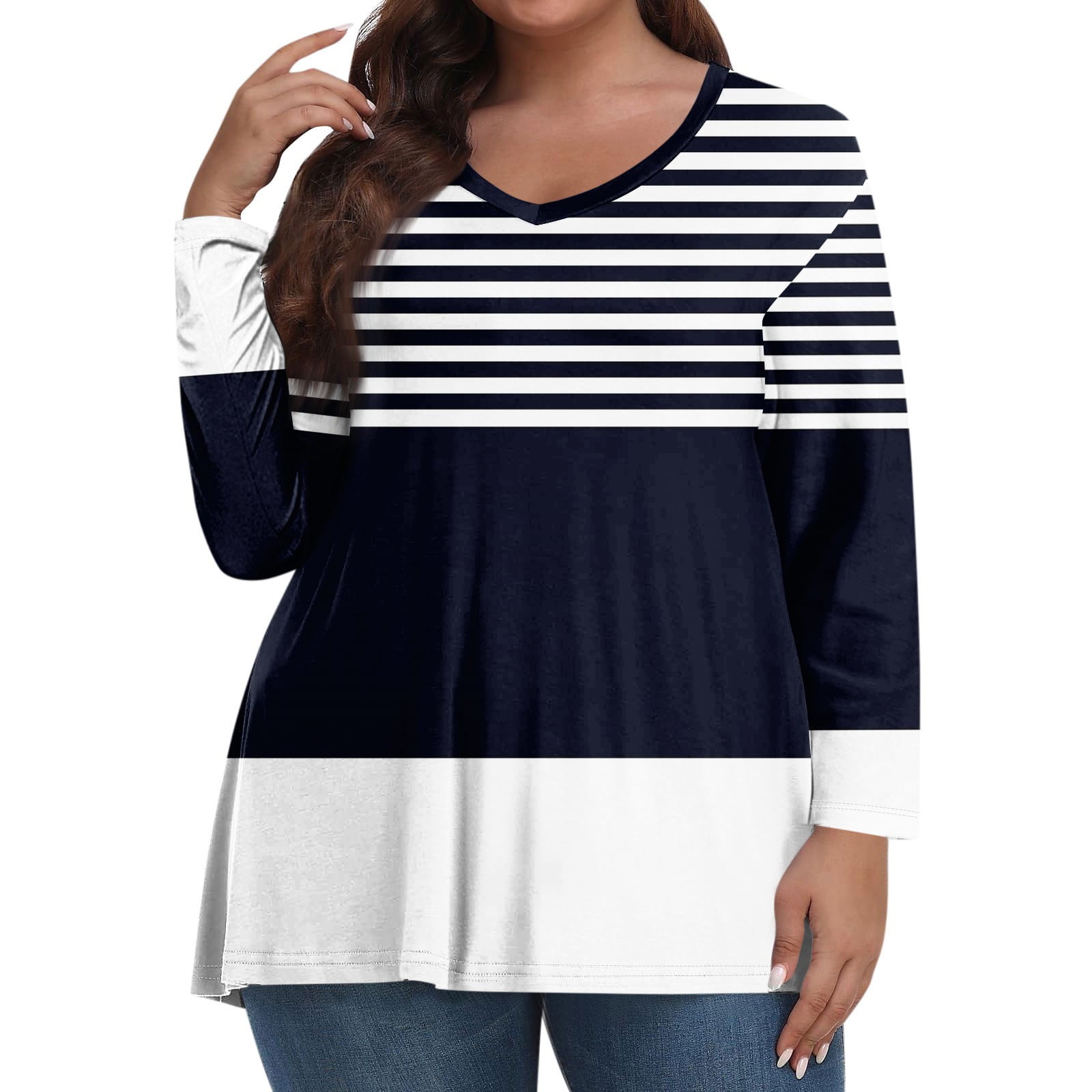 Xyxonk Women's Plus Size Tops Cute Plus Size Tunics V Neck Long Sleeve ...