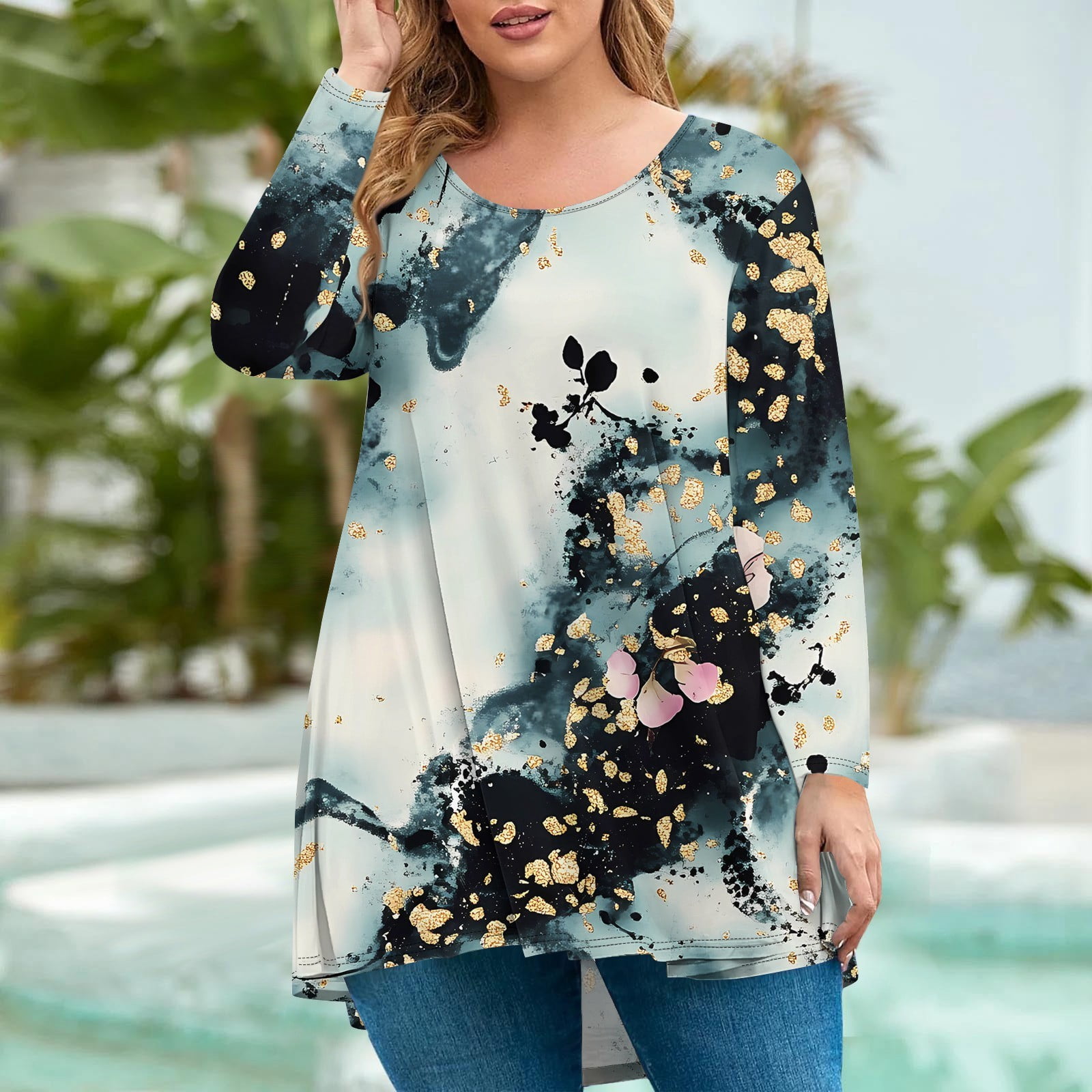 Xyxonk Womens Plus Size Tops Long Sleeve Fall T Shirts Floral Graphic T-Shirt Crew Neck T Shirts ...