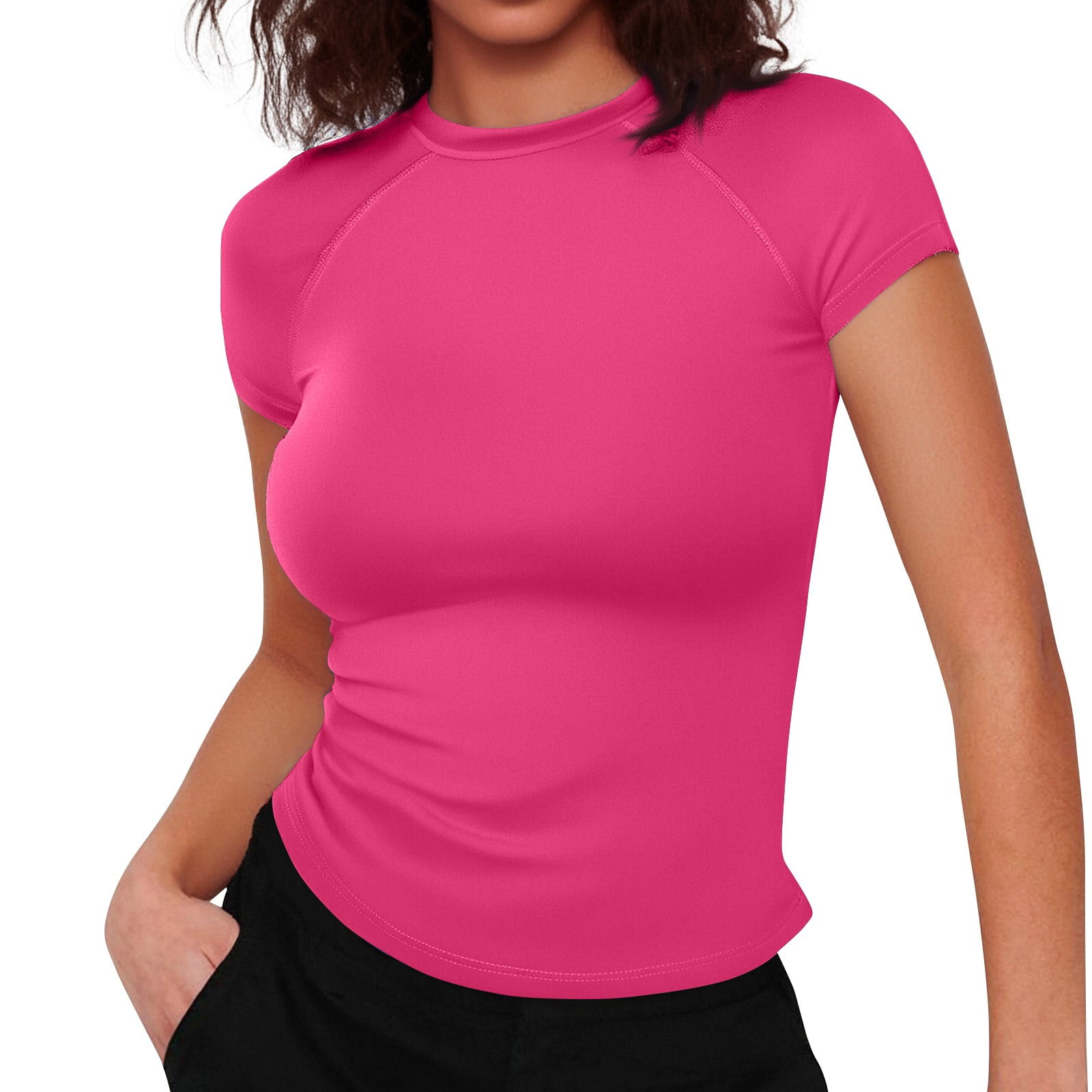 Xyxonk Womens Tops Stretchy Ribbed Short Sleeve Tops Y2k Basic Boat ...