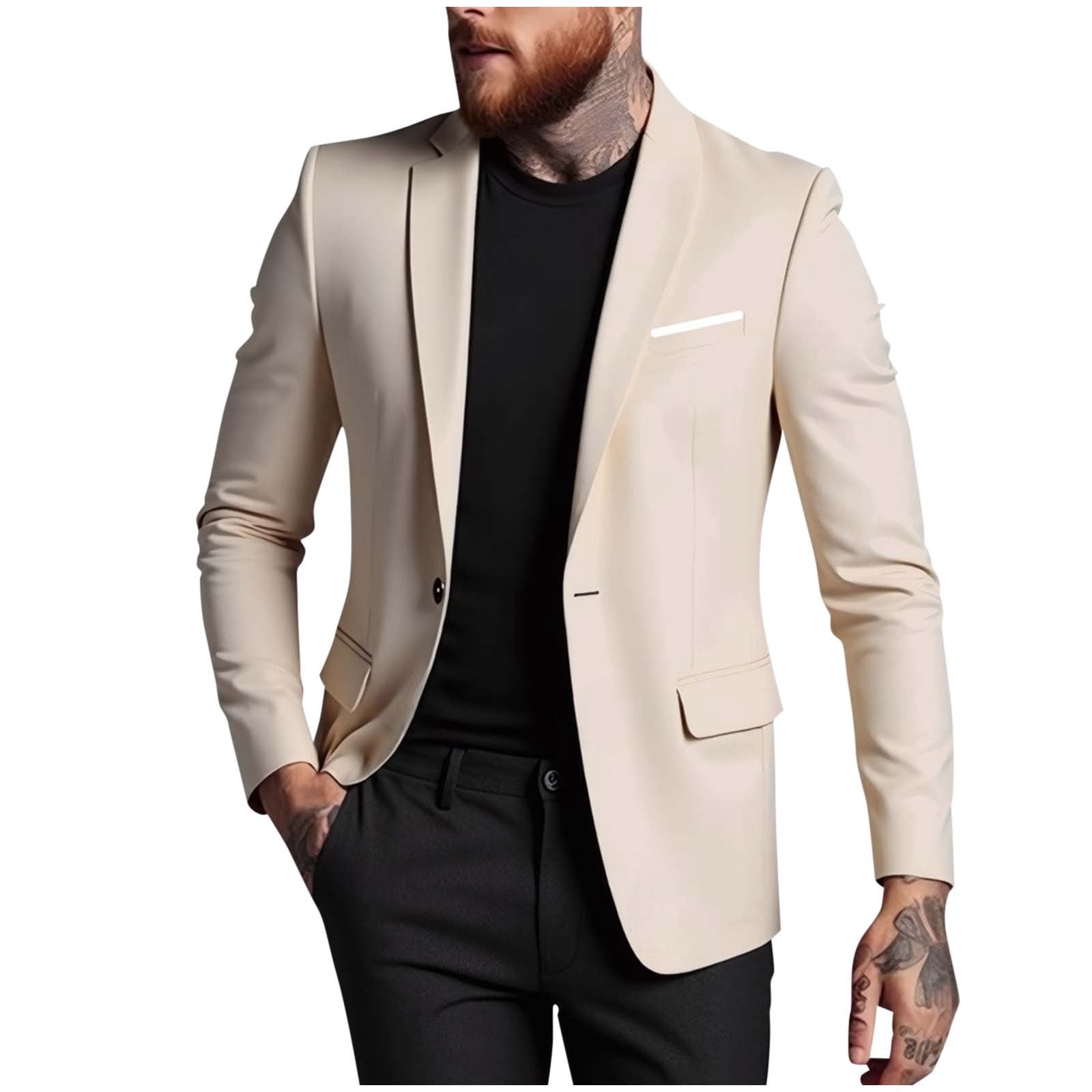Xzbqbs Blazers for Men One Button Suit Jacket Solid Color Blazers Slim ...