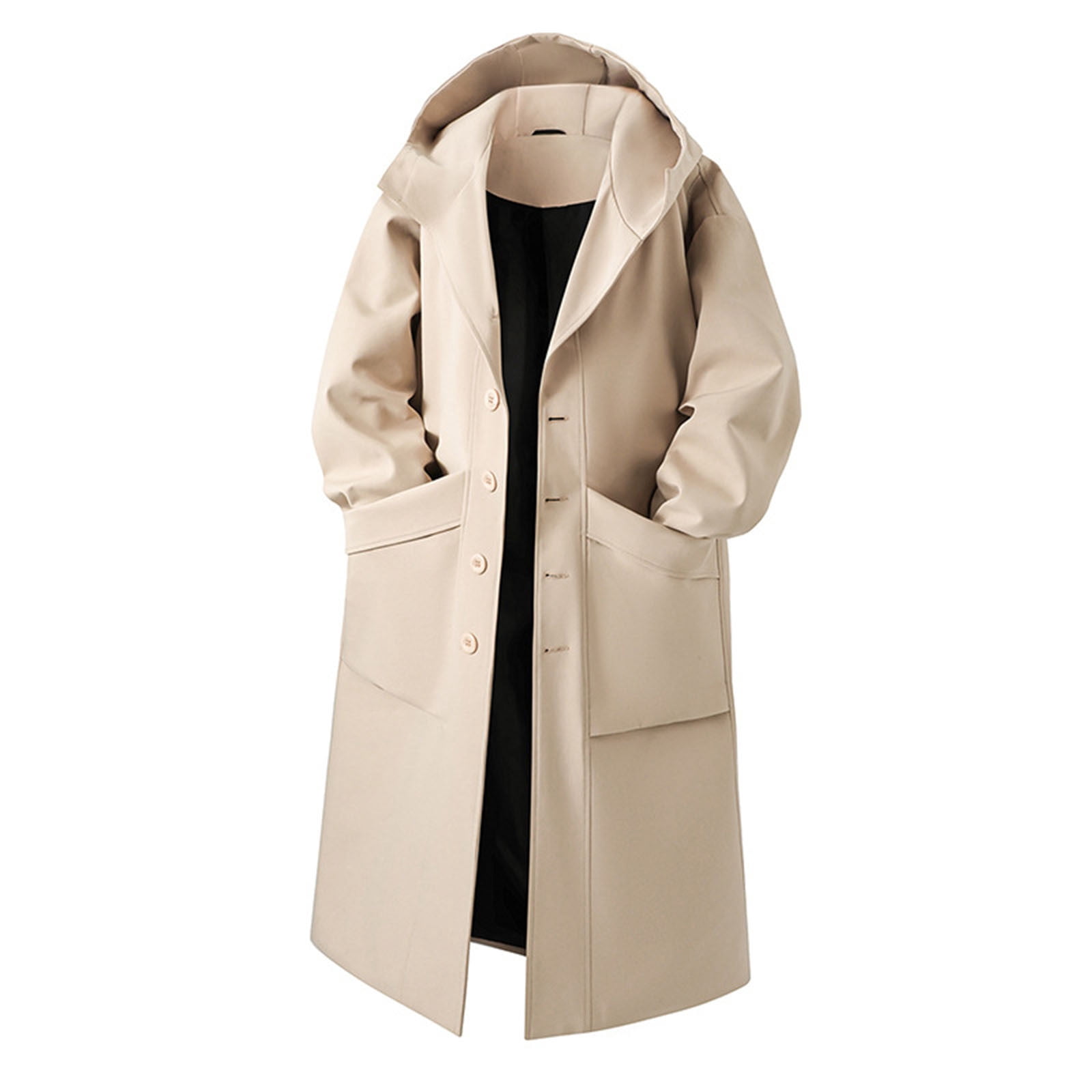 Xzbqbs Mans Trench Coat Single Breasted Oversized Overcoat with Hood ...