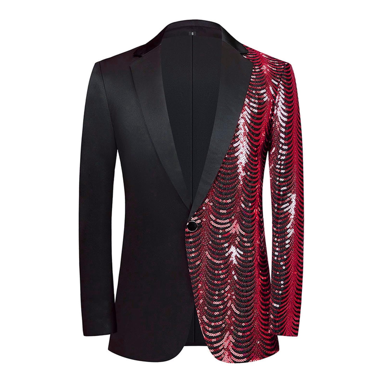 Xzbqbs Men Black Sequin Shiny Prom Suit Jacket One Button Slim Fit ...