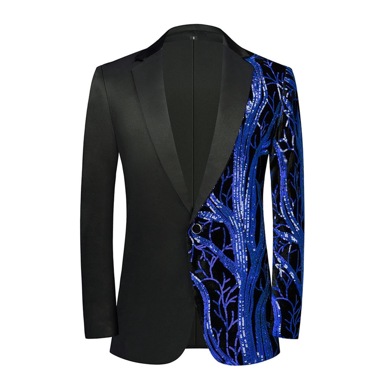 Xzbqbs Men Black Sequin Shiny Prom Suit Jacket One Button Slim Fit ...
