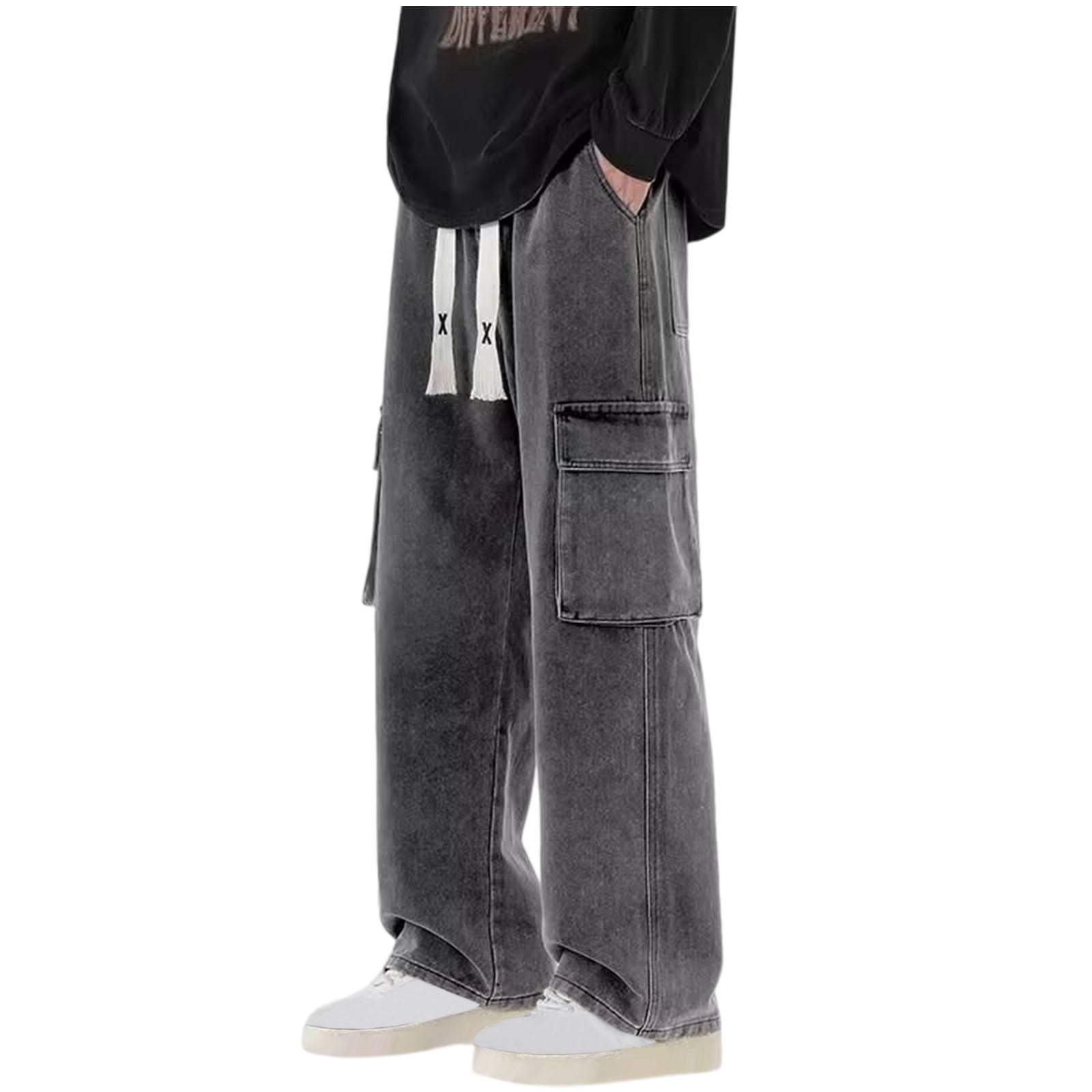 Xzbqbs Men's Baggy Cargo Jeans Wide Leg Hip Hop Jeans Streetwear Loose ...