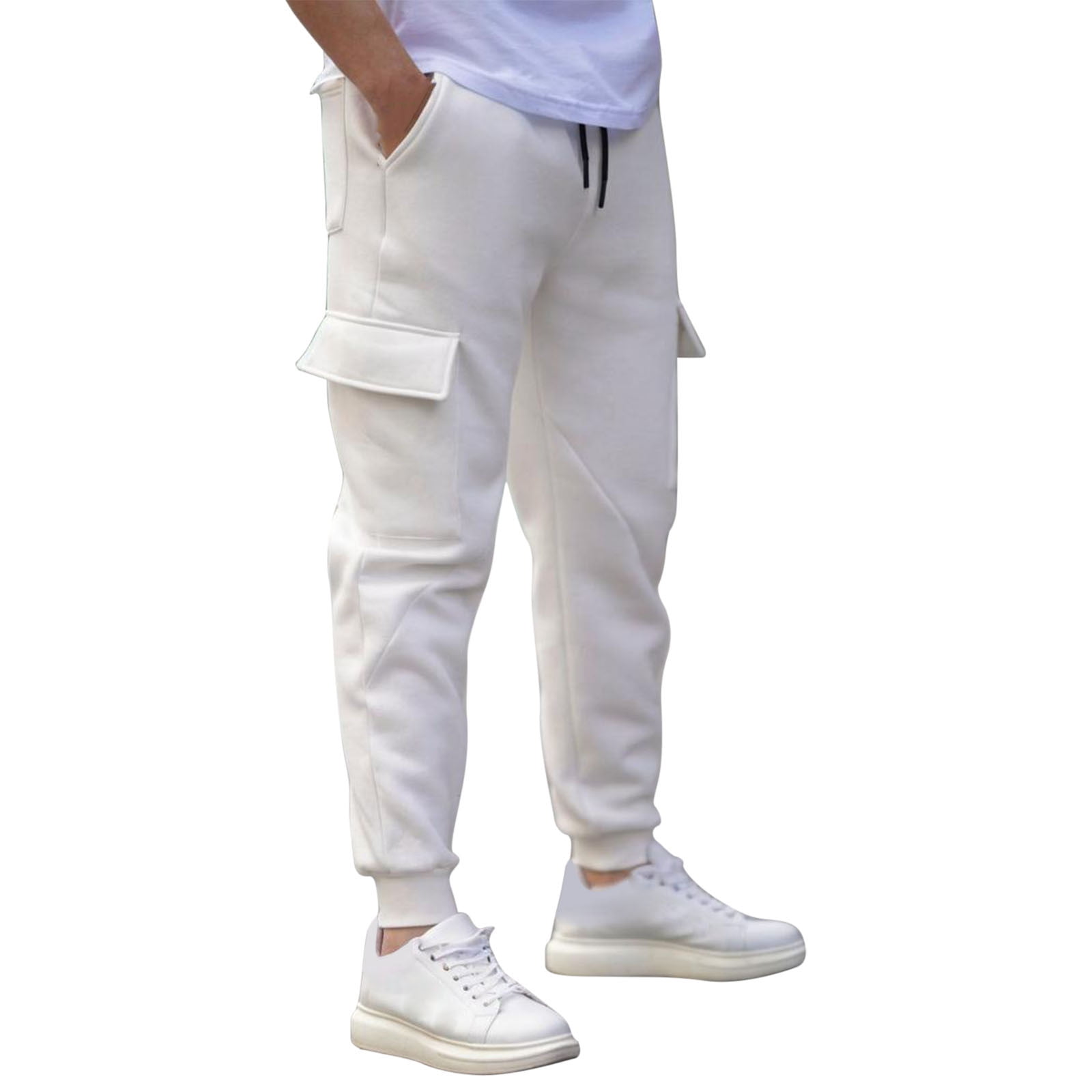 Xzbqbs Men's Cargo Joggers with Side Pockets Drawstring Waist Casual ...