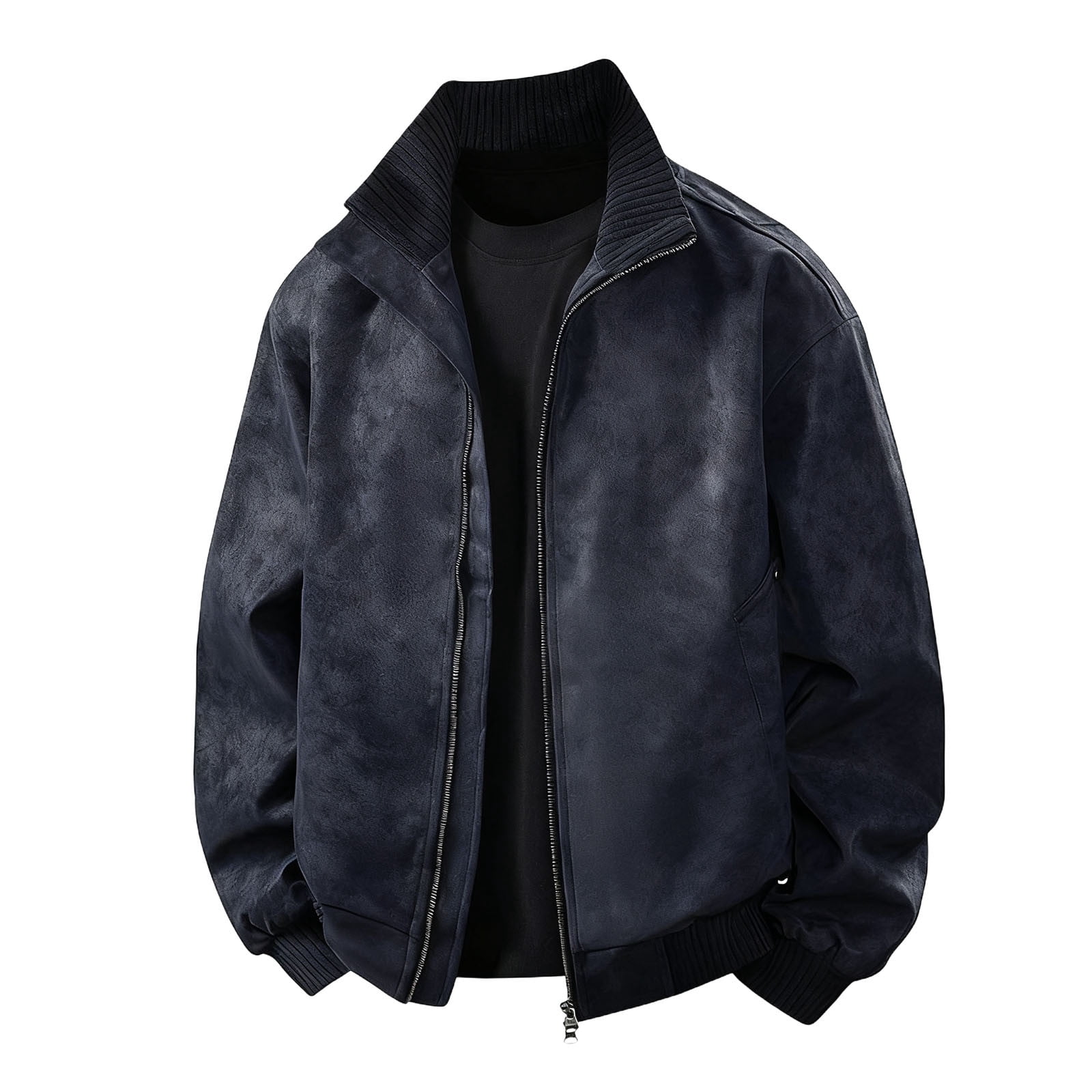 Xzbqbs Men's Casual Varsity Jacket Vintage Lightweight Suede Bomber ...