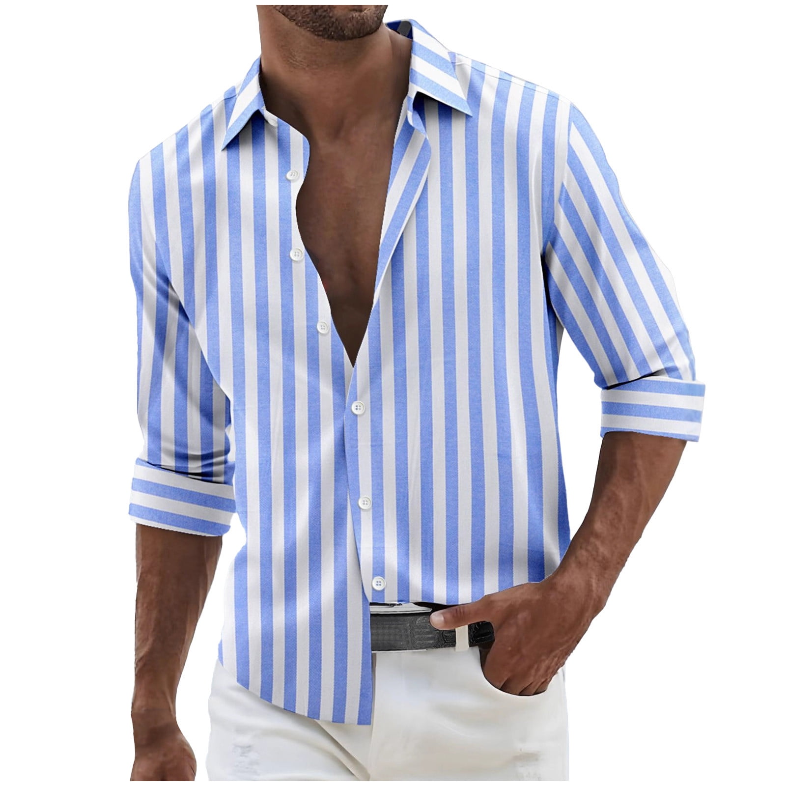 Xzbqbs Mens Dress Shirts Casual Button Down Regular Fit Striped Shirt ...