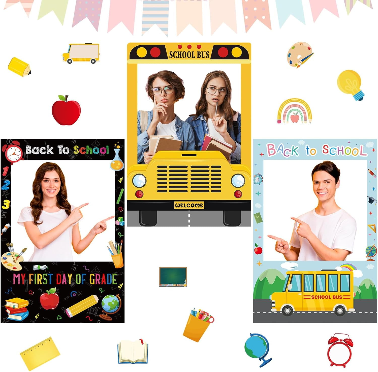 Y 3 Pcs Back to School Photo Booth Props Frame 25 Inch Welcome First ...