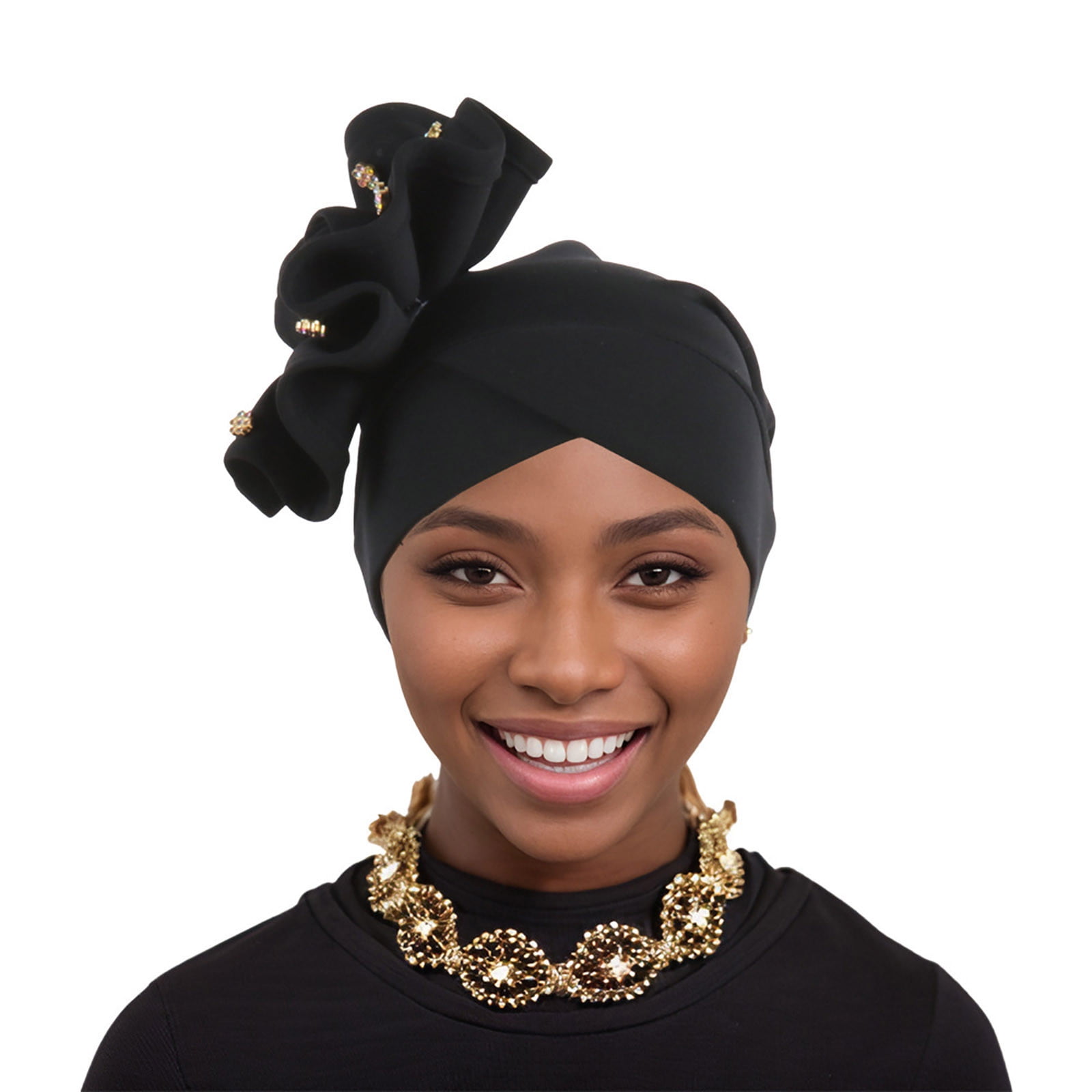 Y-822 Black Women'S New Trendy Air Layer Side Panel Flower Indian Hat ...
