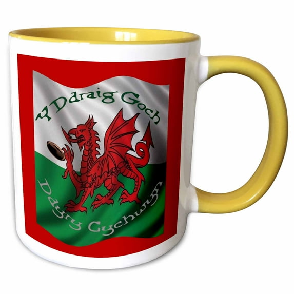 3drose, Y Ddraig Goch Ddyry Cychwyn Welsh Rugby and Flag, 11oz Two-tone ...