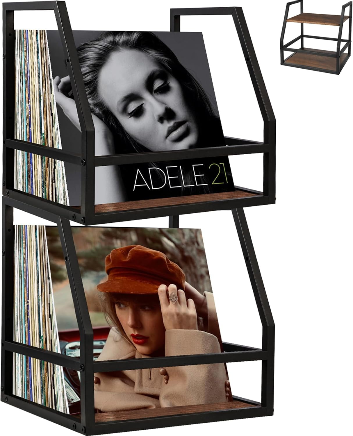 Y&M 2 In 1 Vinyl Record Storage Crate, 2 Pack Wood LP Holder, Wall ...