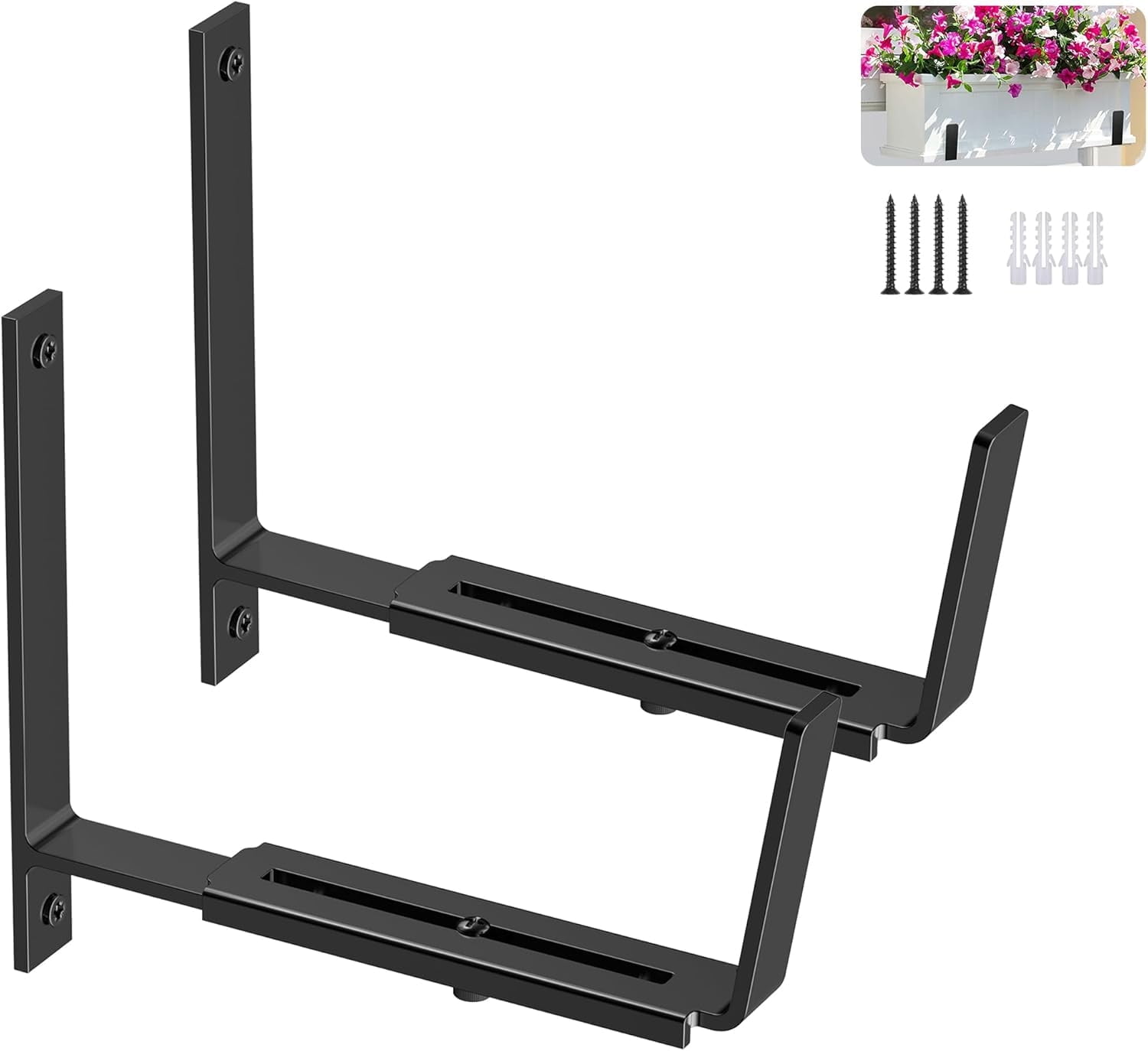 Y&M 2 Pack Adjustable Planter Box Brackets (6 to 12.5 in), Universal ...