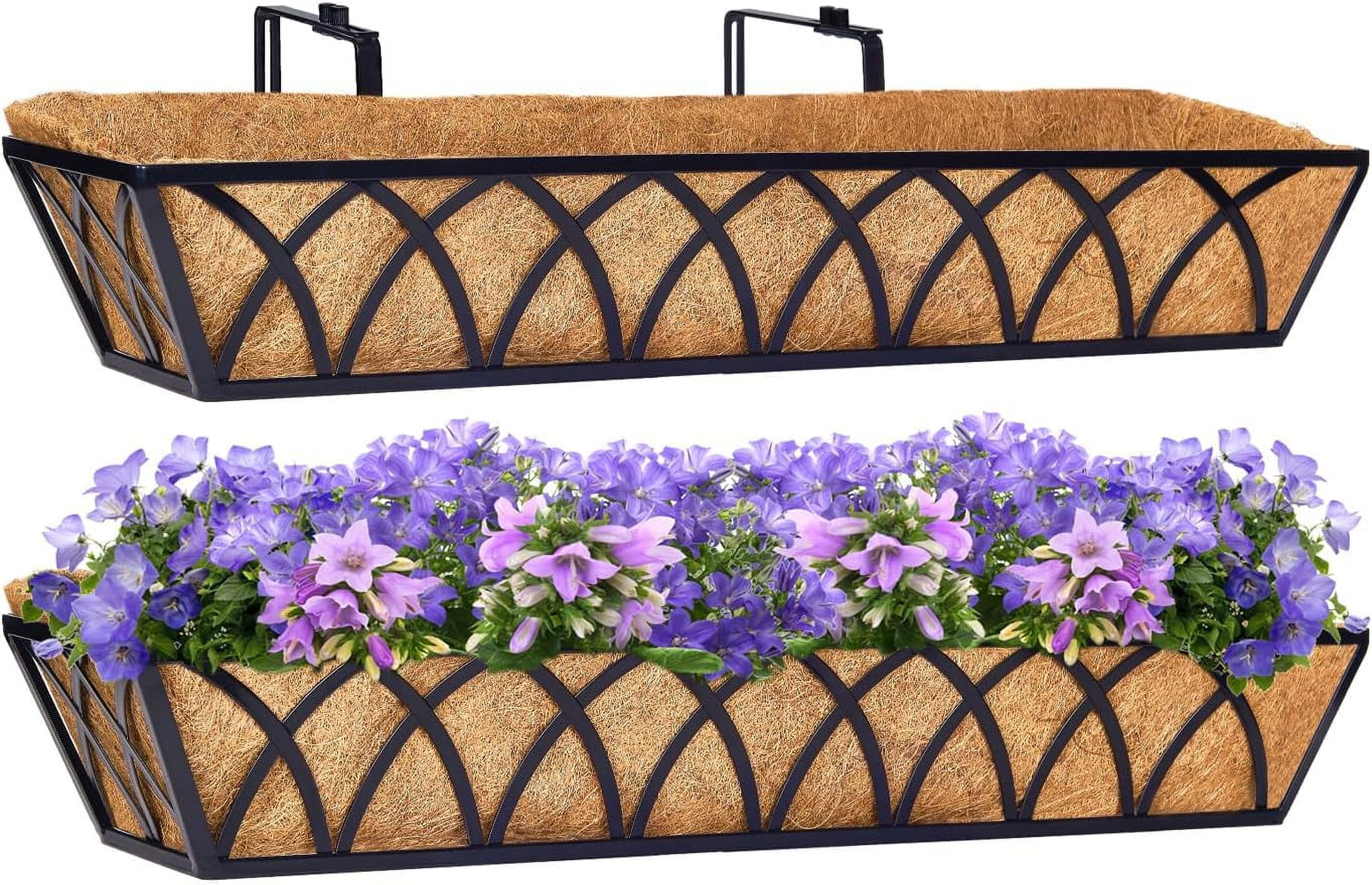 Y&M 2 Pieces 30'' Large Metal Deck Railing Planters with Coco Liner ...