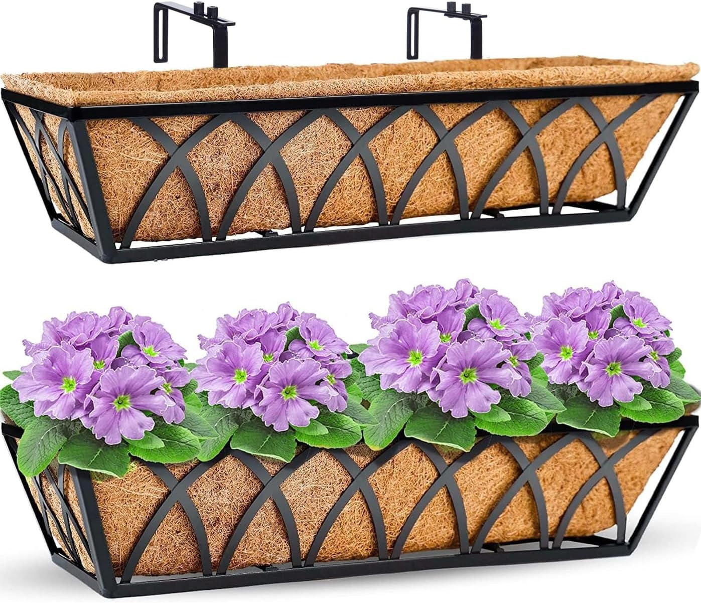 Y&M 24 Inch Window Deck Planter with Coco Liner, Metal Railing Flower ...