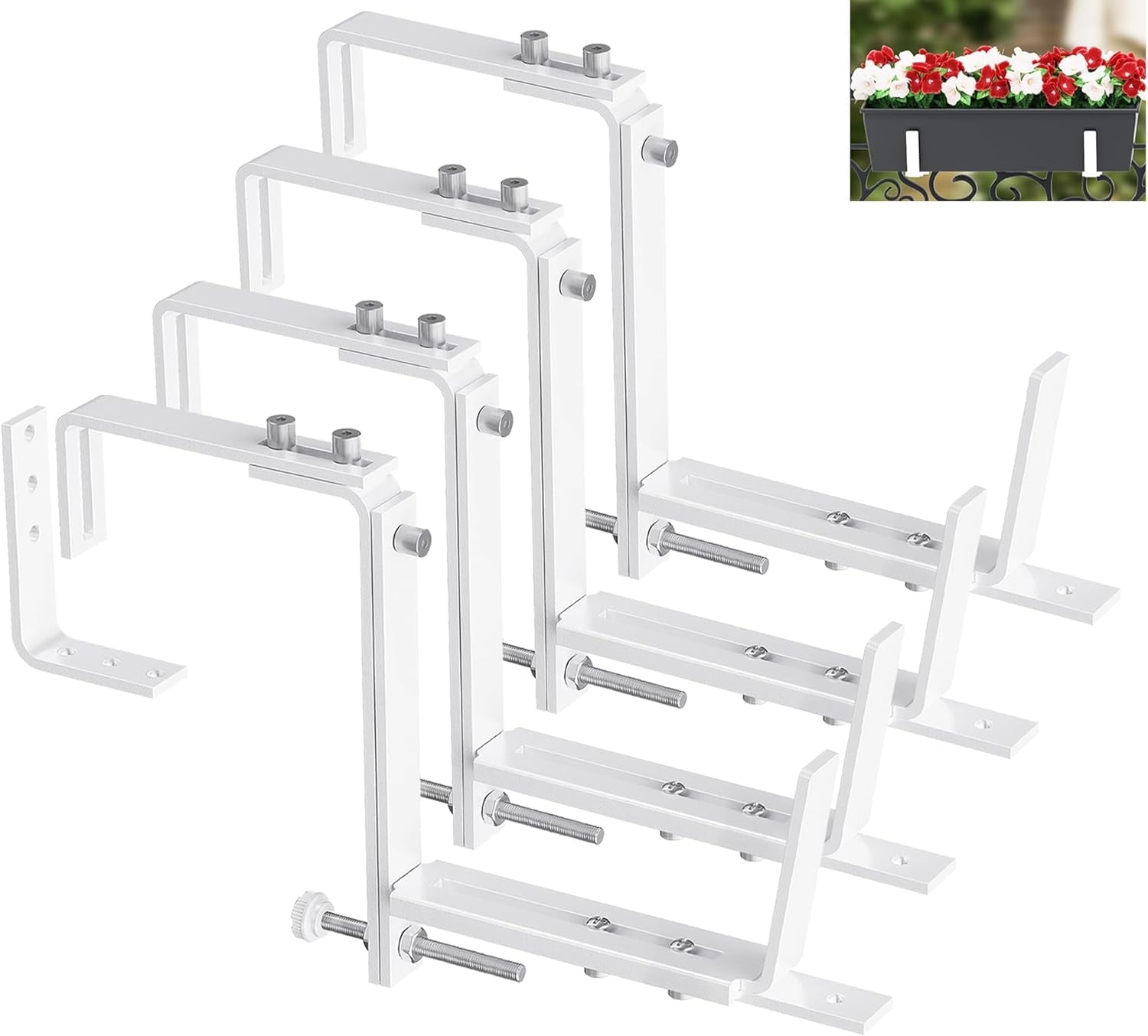 Y&M 4 Pack Deck Railing Adjustable Planter Box Brackets (6 to 12.5 in ...