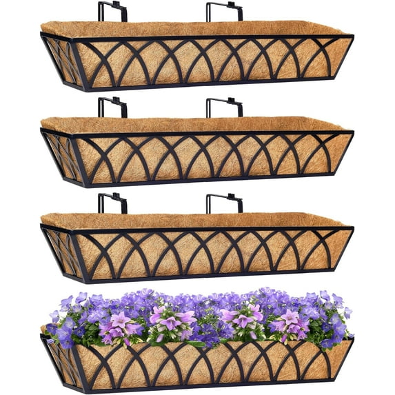 Y&M 4 Pcs Large 30'' Outdoor Railing Planters, Adjustable Metal Window ...