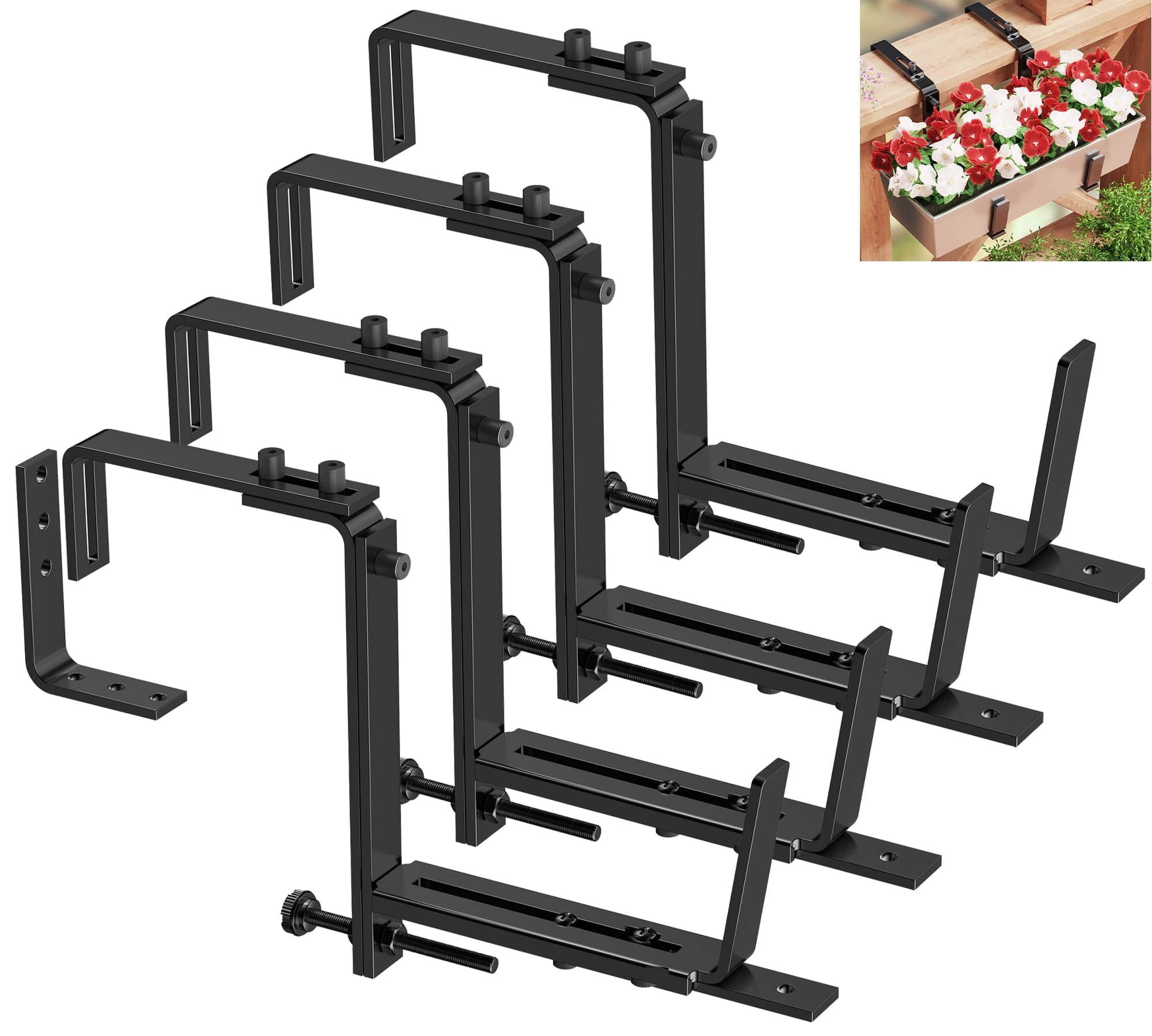 Y&M 4 Pcs Deck Railing Adjustable Planter Box Brackets (6 to 12.5 in ...