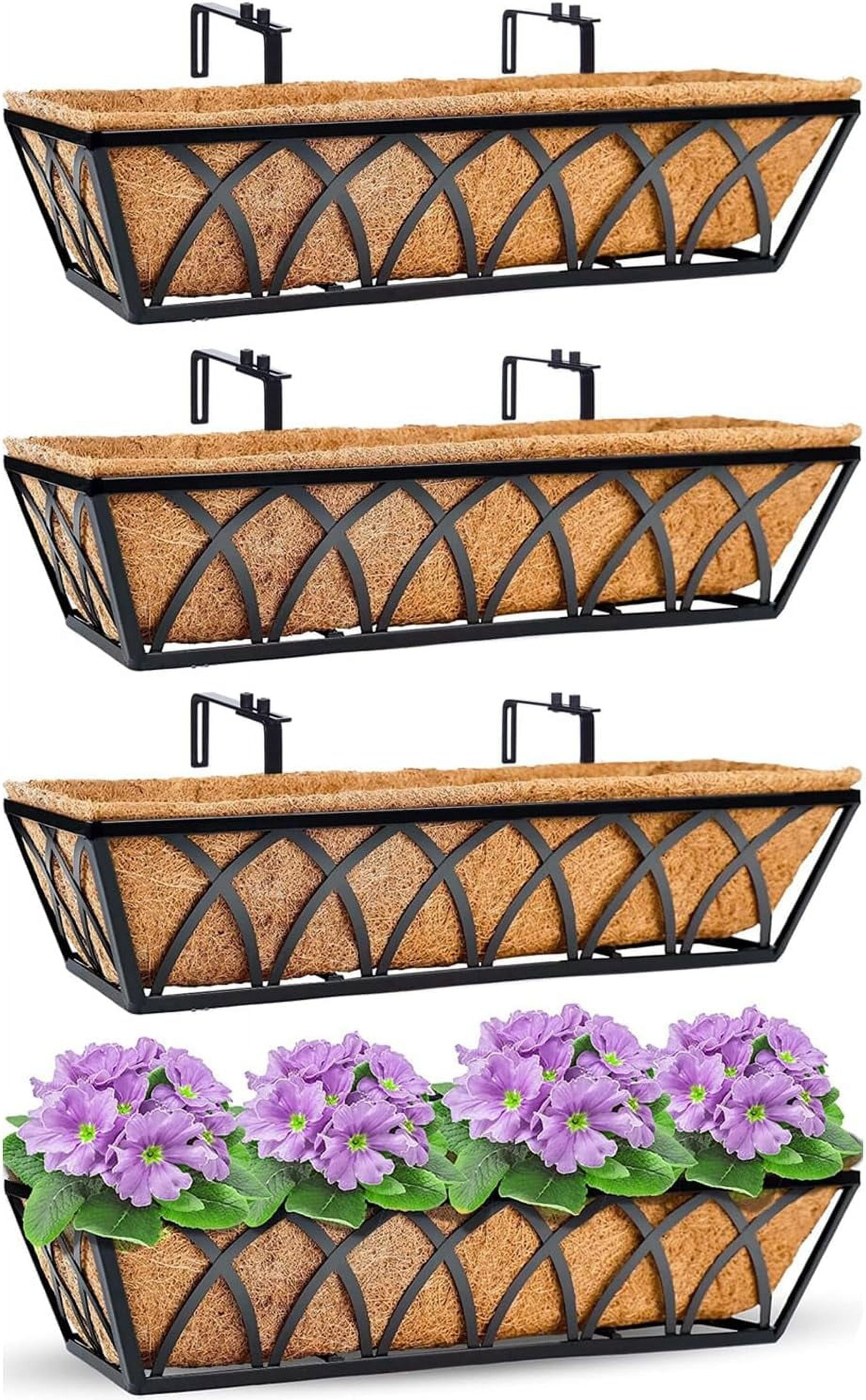 Y&M 4packs 24 Inch Window Deck with Coco Liner, Fence Metal Hanging ...